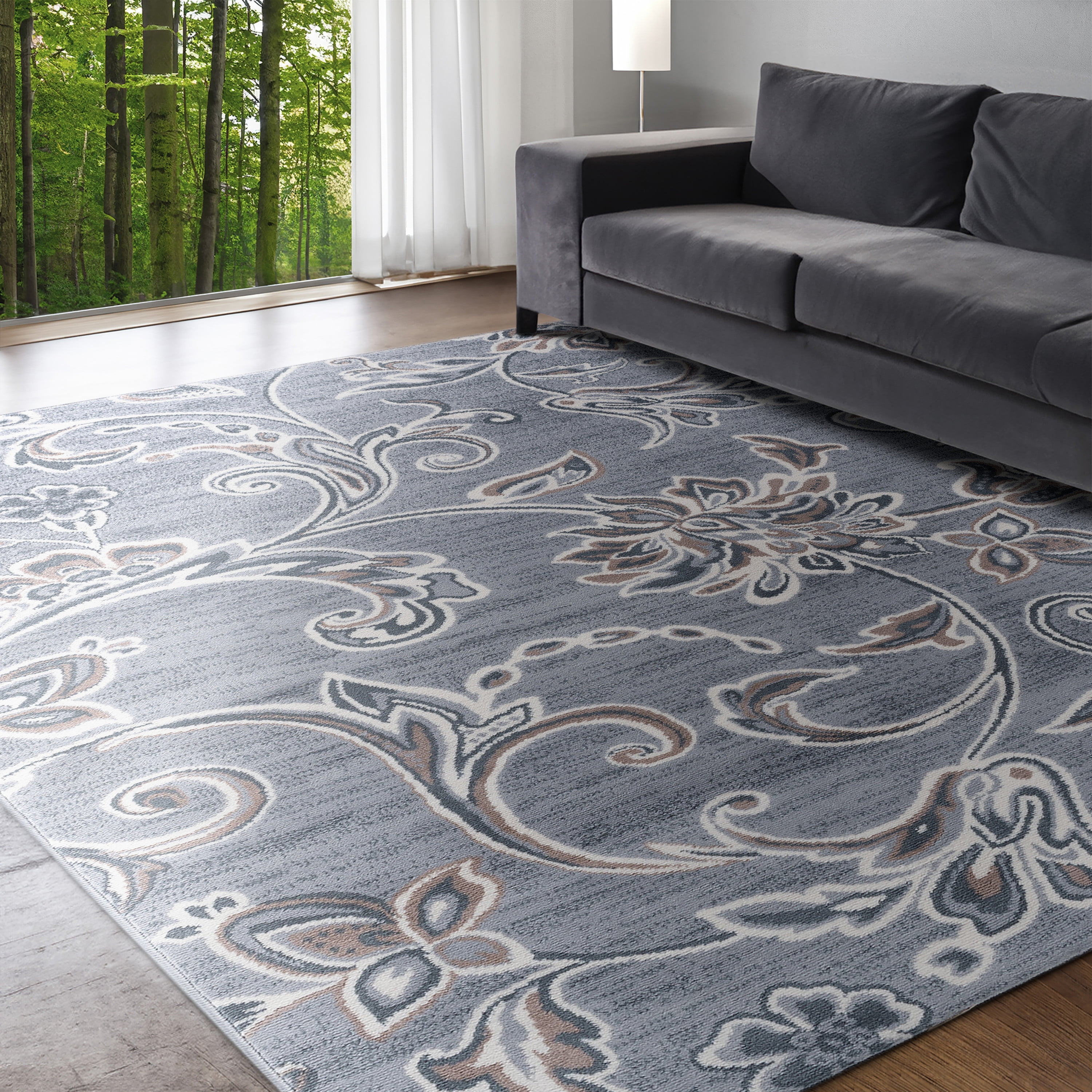 Bliss Rugs Madison 4x6 Gray Floral Geometric Polypropylene Indoor Area ...