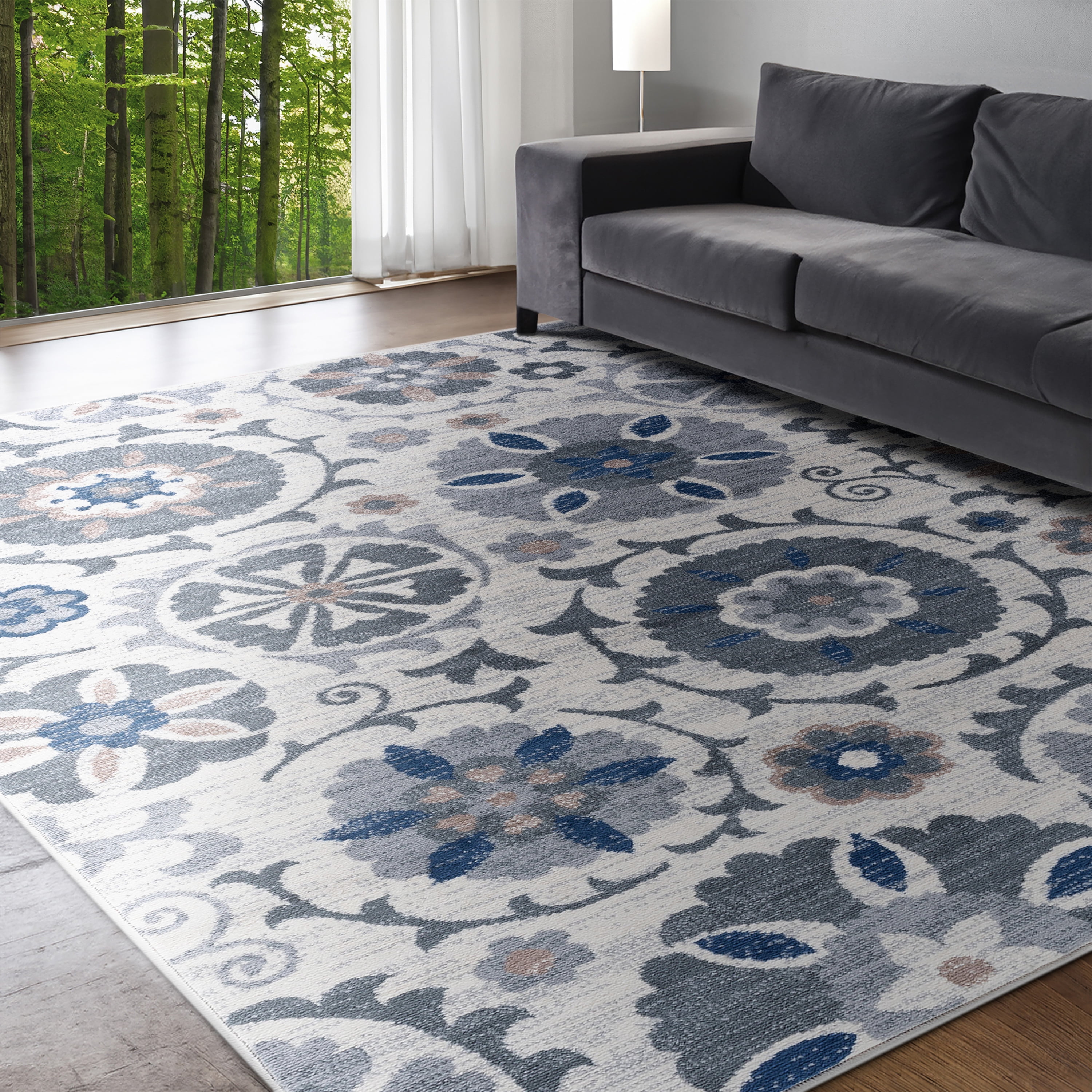 Madison Transitional 5' x 7' Cream and Navy Polypropylene Indoor Area ...