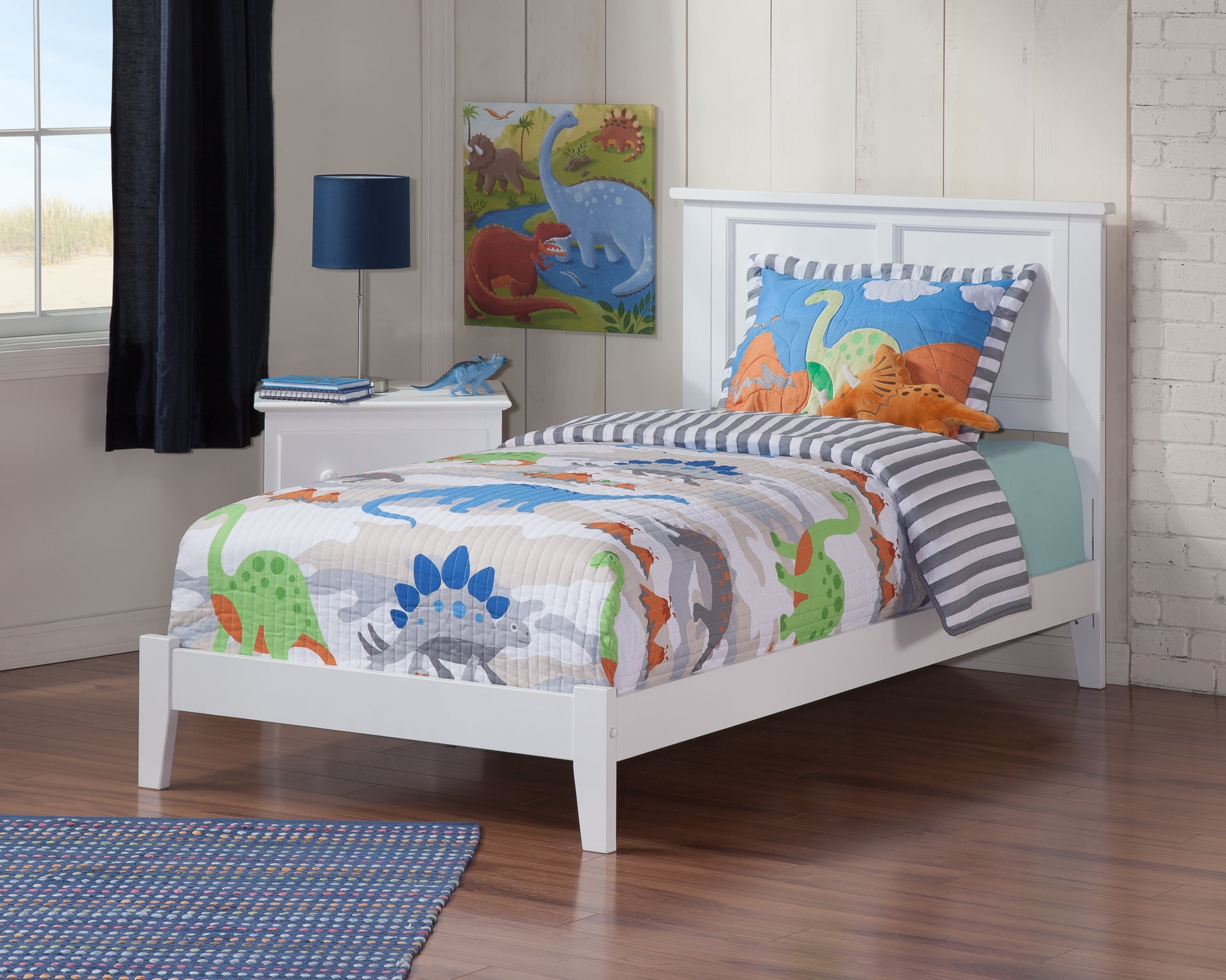 AFI Madison Twin Solid Wood Foundation Bed with Panel Headboard, White ...