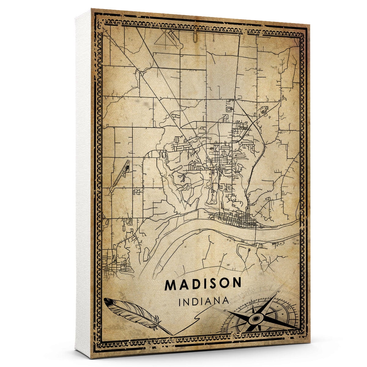 Madison Vintage Map Prints Canvas, Indiana Map Art Canvas, Canvas ...