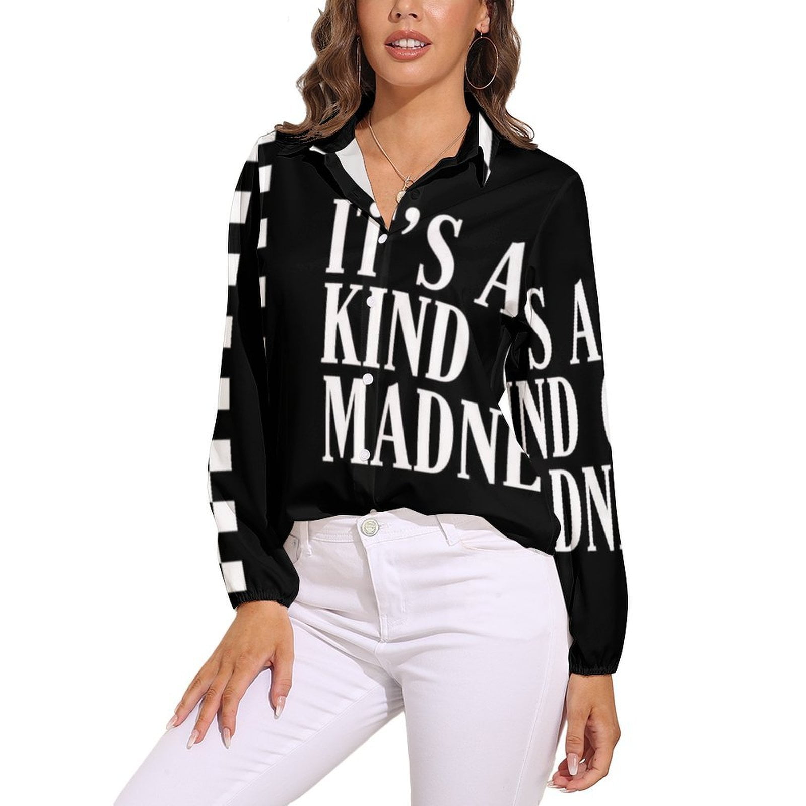 Madness Checkerboard Art-1 Vntage Casual Long Sleeve Shirt Blouse Woman ...