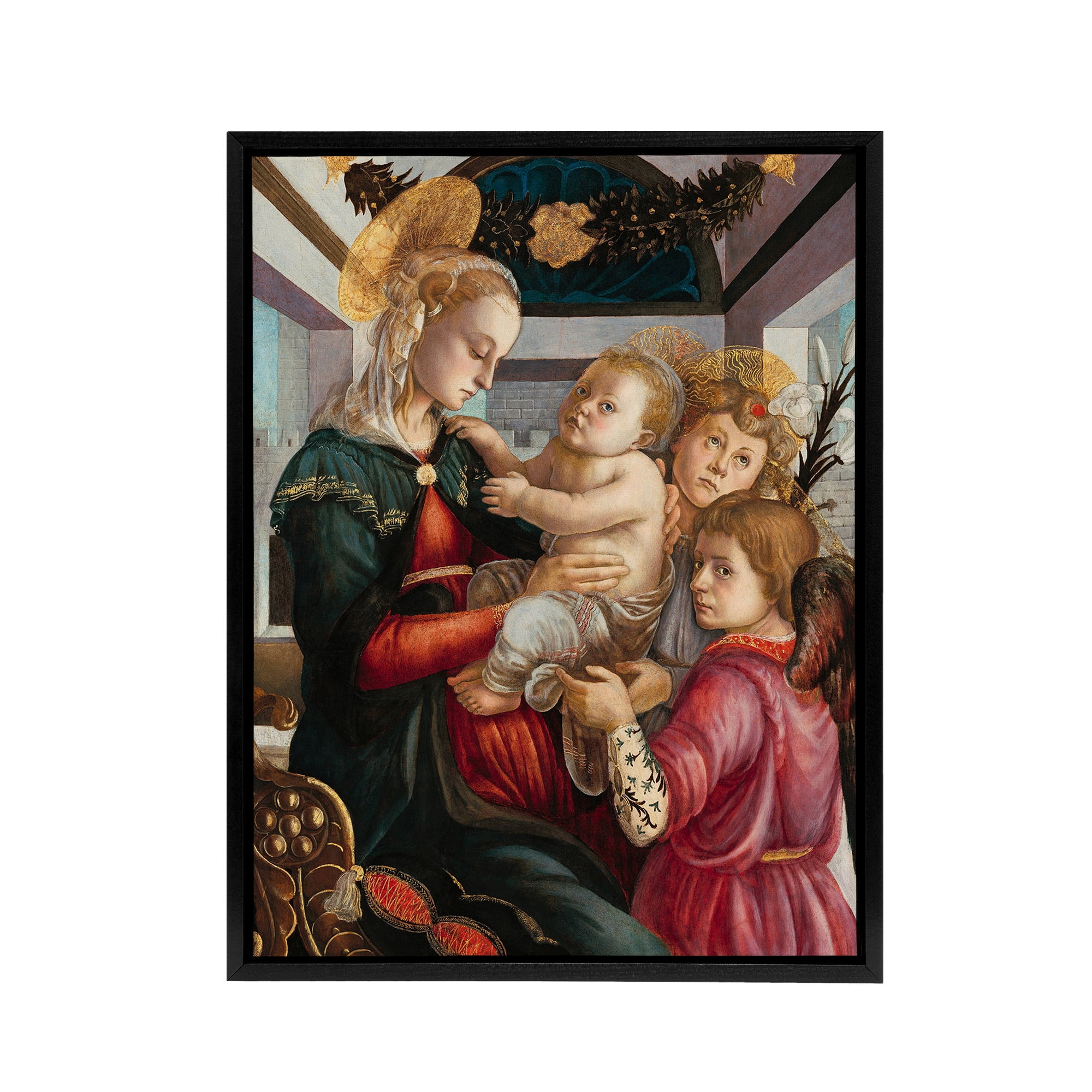 Madonna and Child with Angels Botticelli Vintage Framed Canvas Wall Art ...