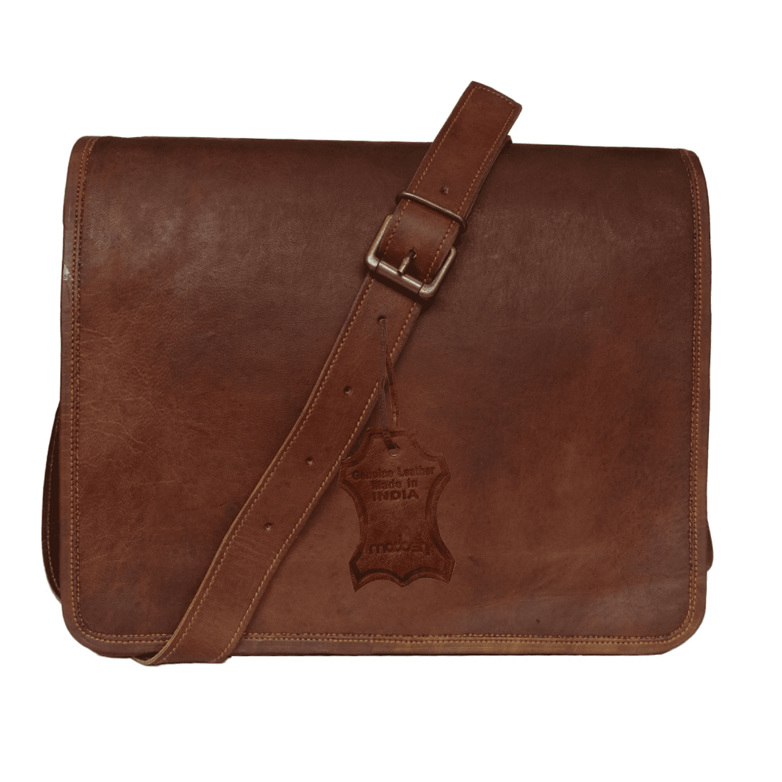Madosh Genuine Leather Laptop Flap Over Messenger Bag Brown Men's ...