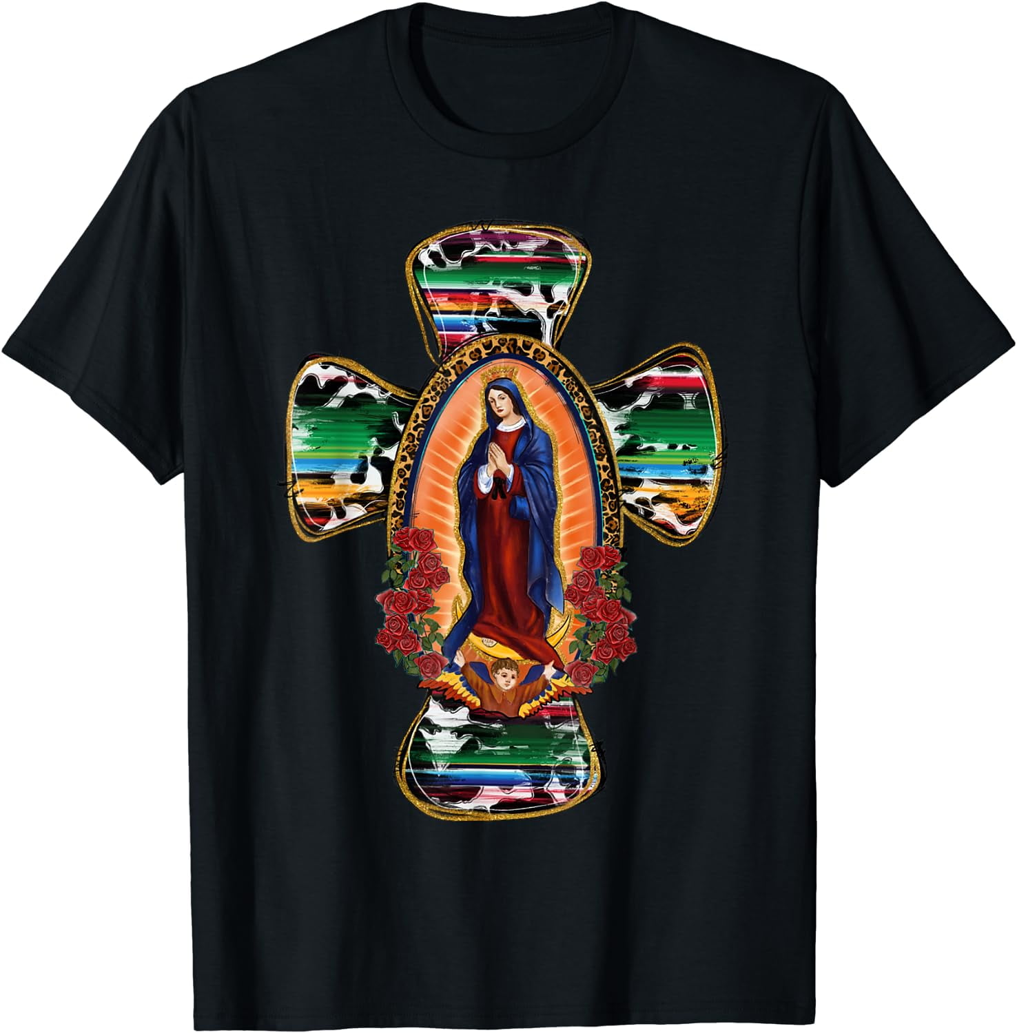 Madre Our Lady Virgen de Guadalupe Abuela Latina Cross T-Shirt Black ...