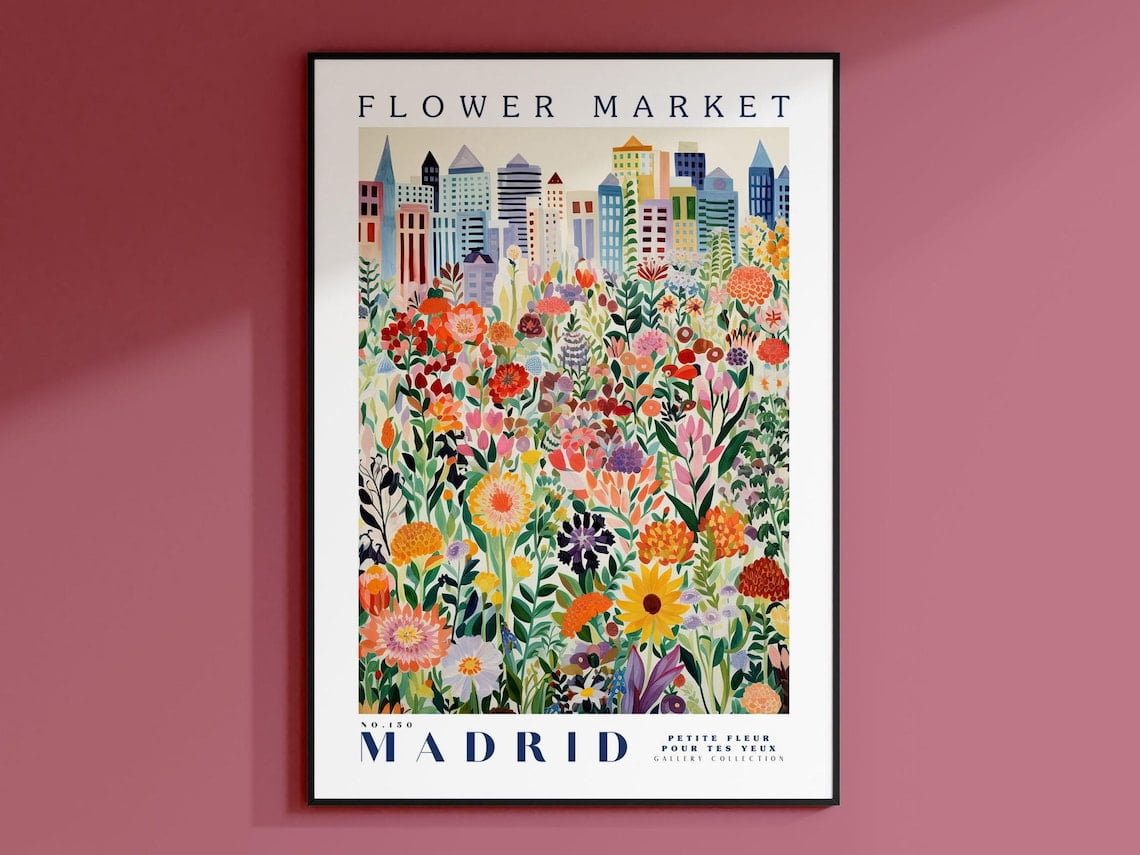 Madrid Flower Market Poster, Spain Print, Madrid Wall Art, Floral City ...