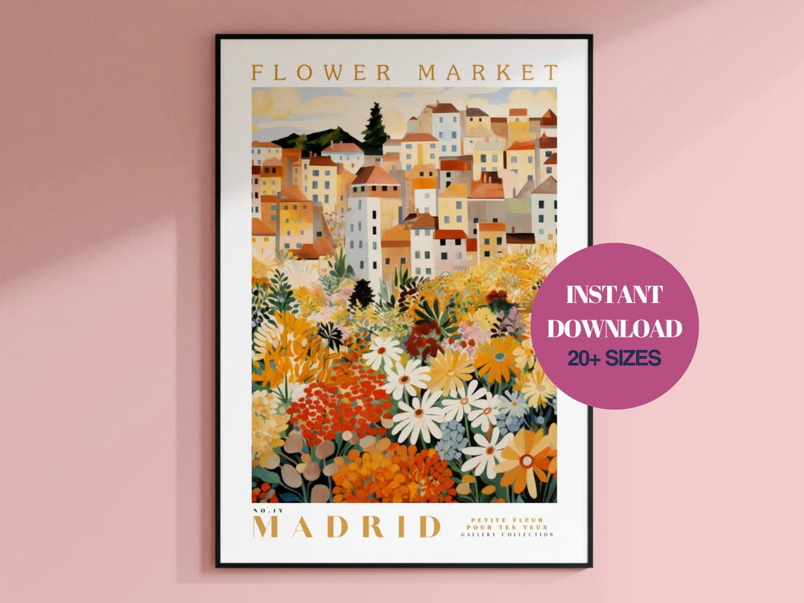 Madrid Flower Market Print, Botanical Wall Art, Floral Decor Posters ...