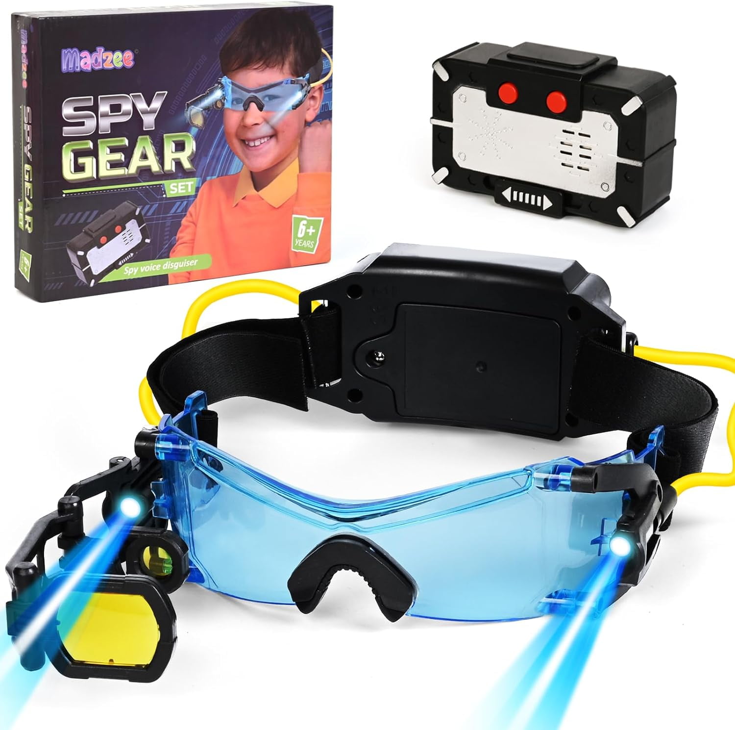 Madzee Spy Gear Toy Set for Kids – LED Night Vision Goggles for Kids with Micro Voice Disguiser ...