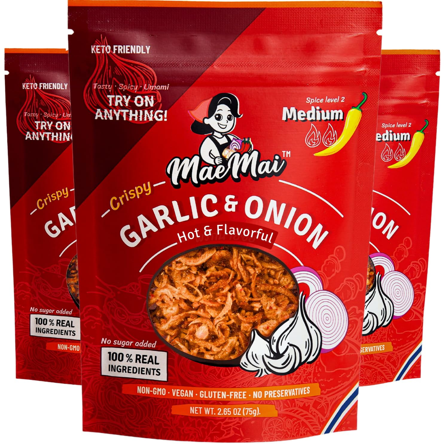 MaeMai Chili Crisp (MEDIUM HOT MDA05 Spice) - Spicy Umami Flakes - All-Purpose Seasoning, Topper ...