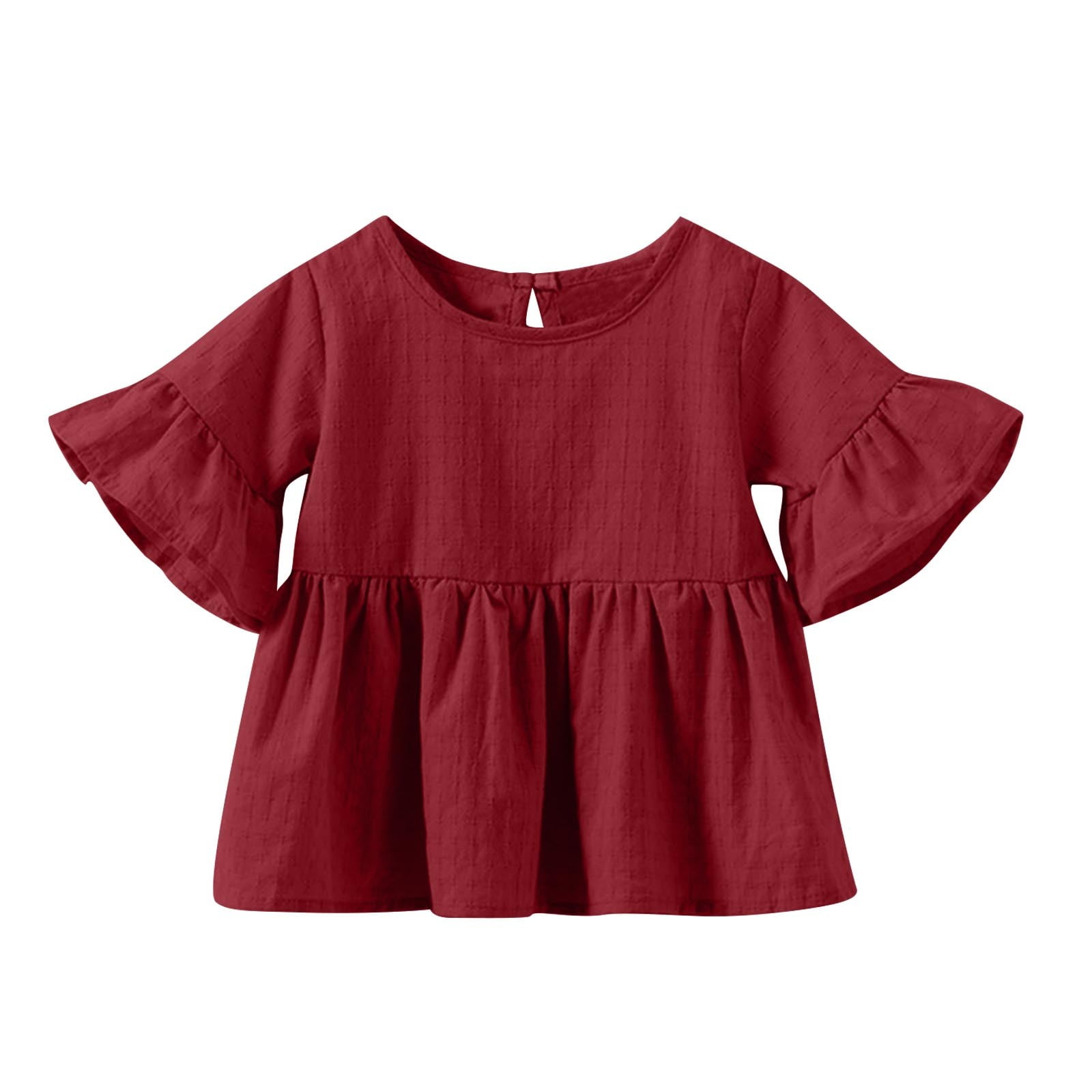 Maean 1-4T Toddler Girls Ruffle Tshirts Kids Bell Short Sleeve Blouse ...