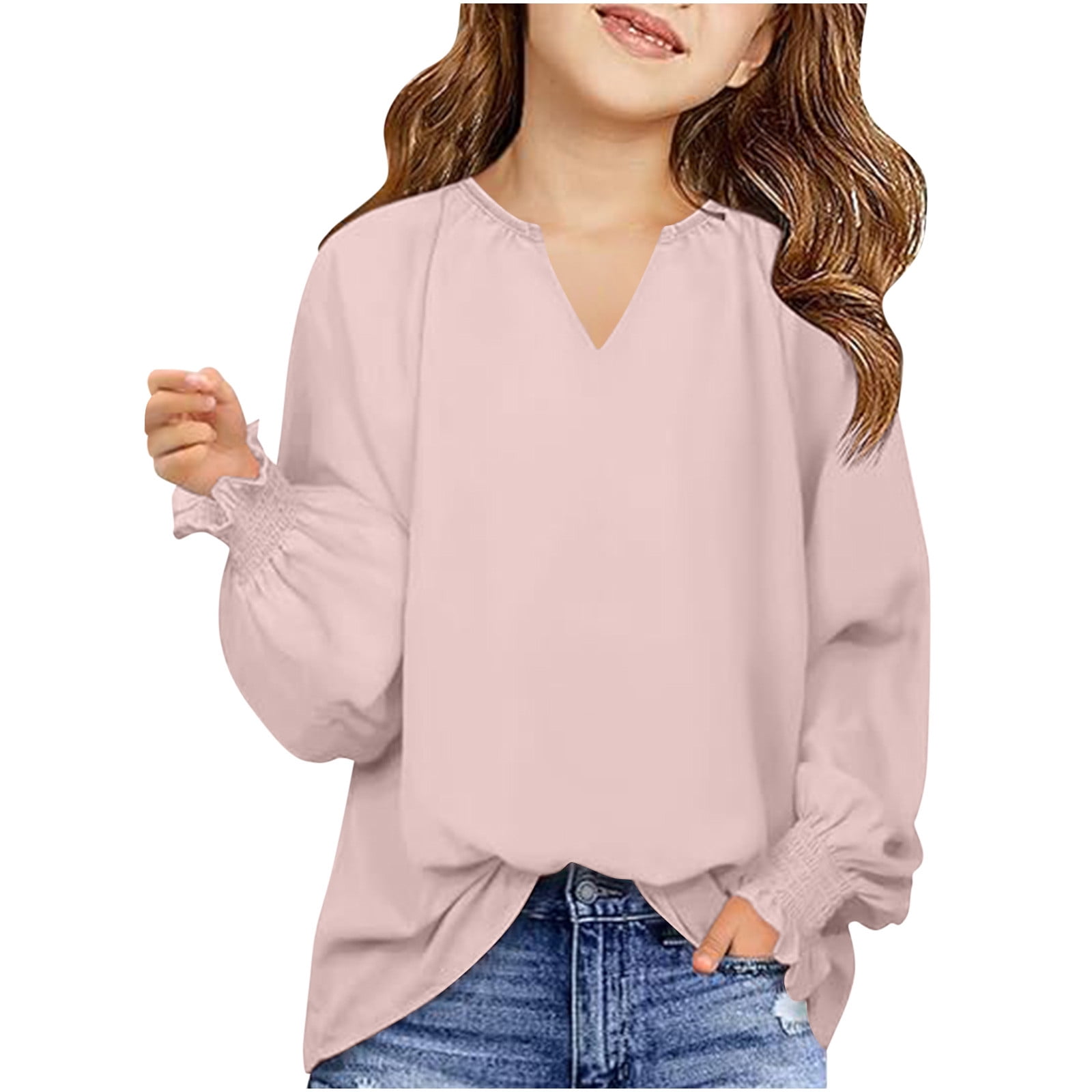 Maean Kids Girls Blouse Lantern Long Sleeve V Neck Pullover Causal Girl ...