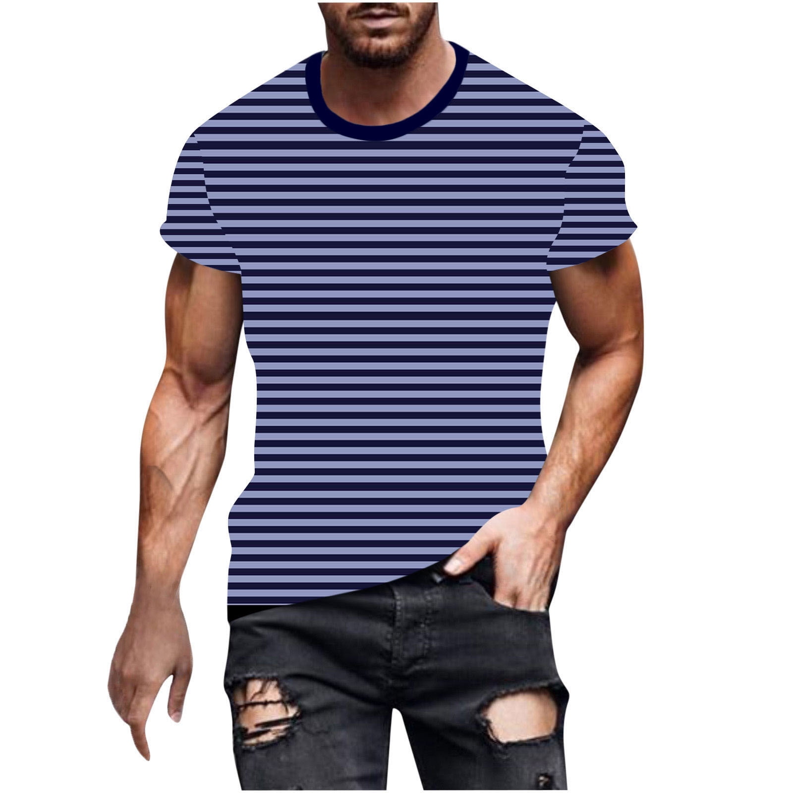 Maean Men's Crewneck Striped T Shirt Soft Short Sleeve Shirts Casual Loose Pullover Summer Tee ...