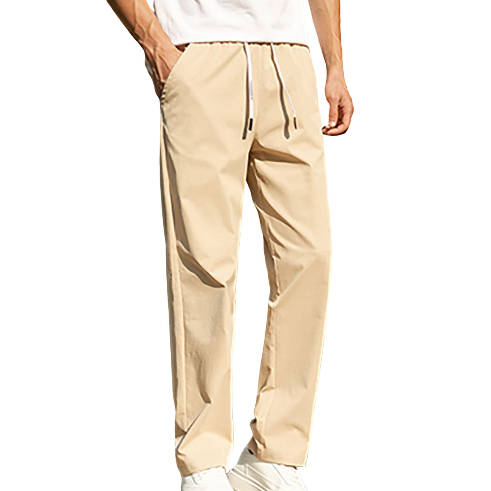 Maean Mens Big and Tall Pant Straight Leg Loose Elastic Waist Drawstring Causal Pants with ...