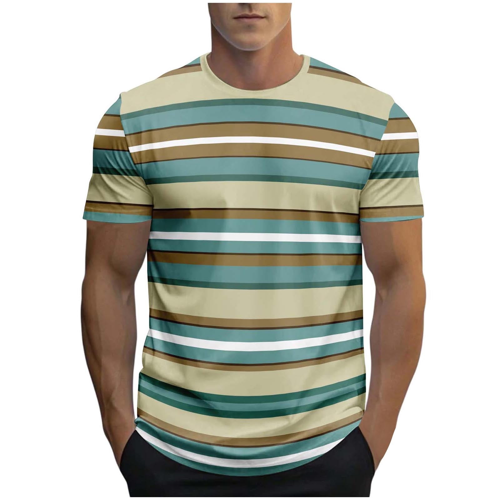 Maean Mens Short Sleeve Striped Shirt Summer Crew Neck Causal Tee Loose Color Block Basic ...