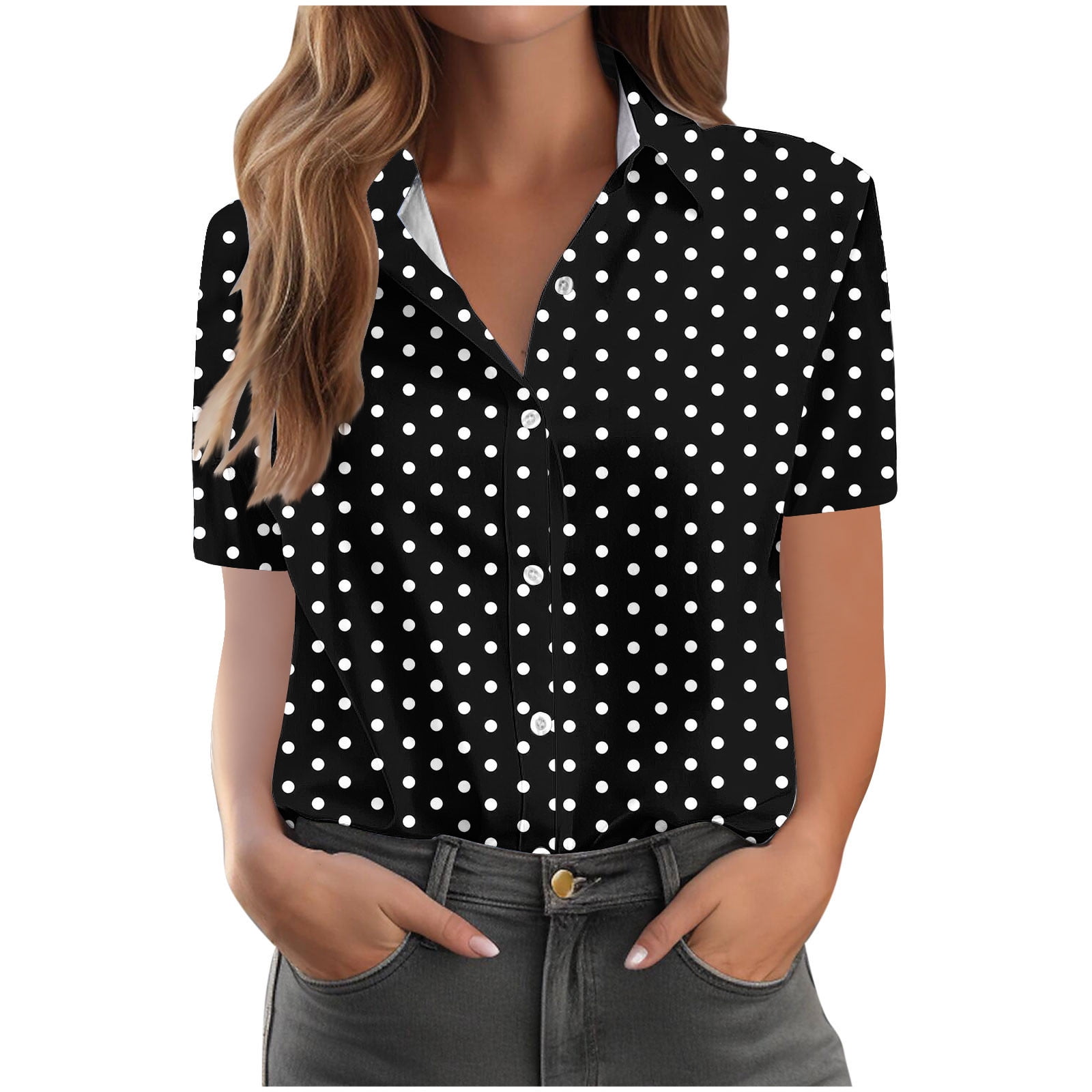 Maean Plus Size Blouses for Womens Short Sleeve Button down Causal ...
