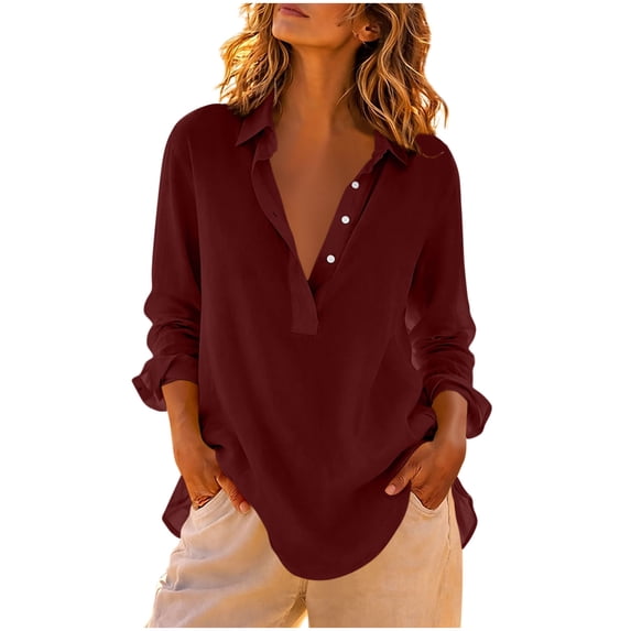 Maean Womens Shirts Button down Long Sleeve Shirt Crew Neck Collared ...