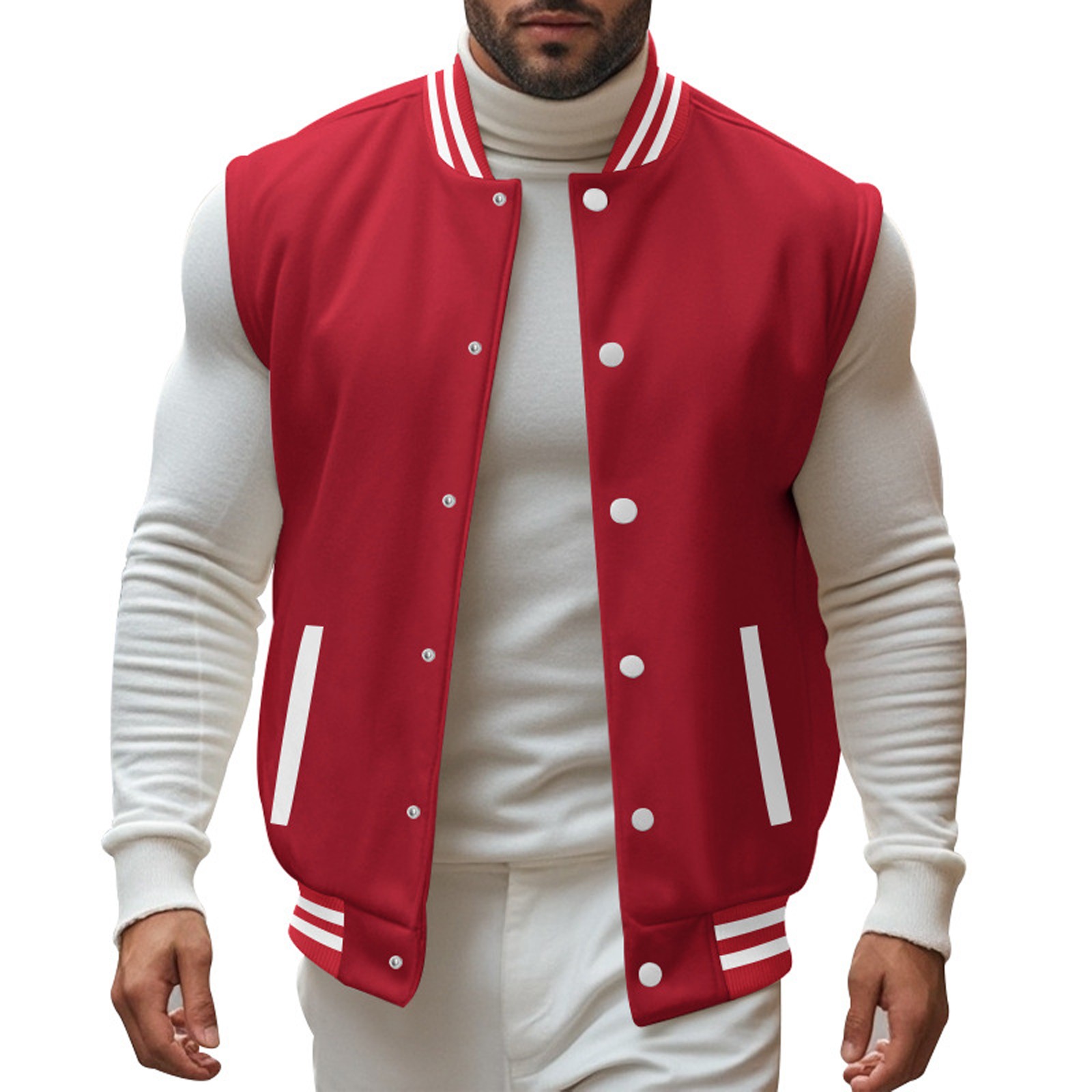 Maedeft Mens Jacket Vest Young Solid Color & Button Tops, Round Neck ...