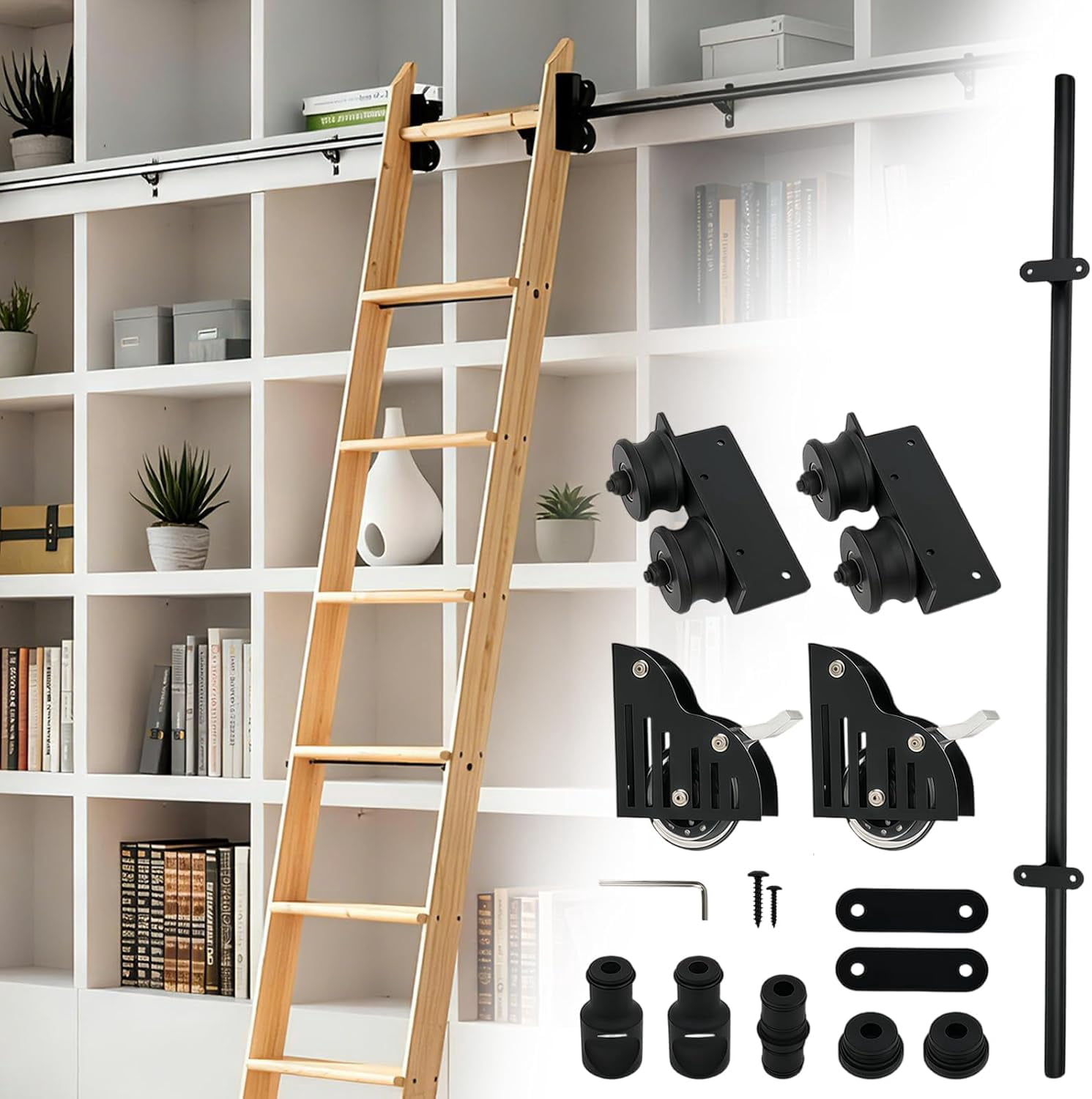 Maeklon 12' Sliding Library Ladder Hardware, Steel Sliding Track ...