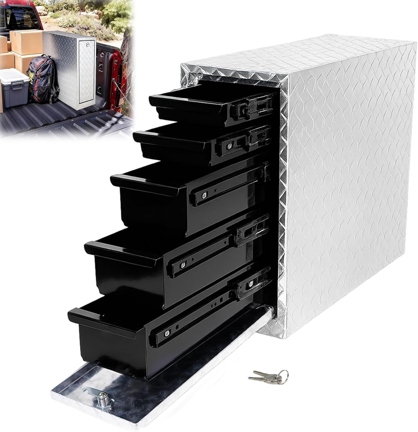 Maeklon Truck Bed Tool Box with 5-Drawer Slides, Heavy Wall Aluminum ...