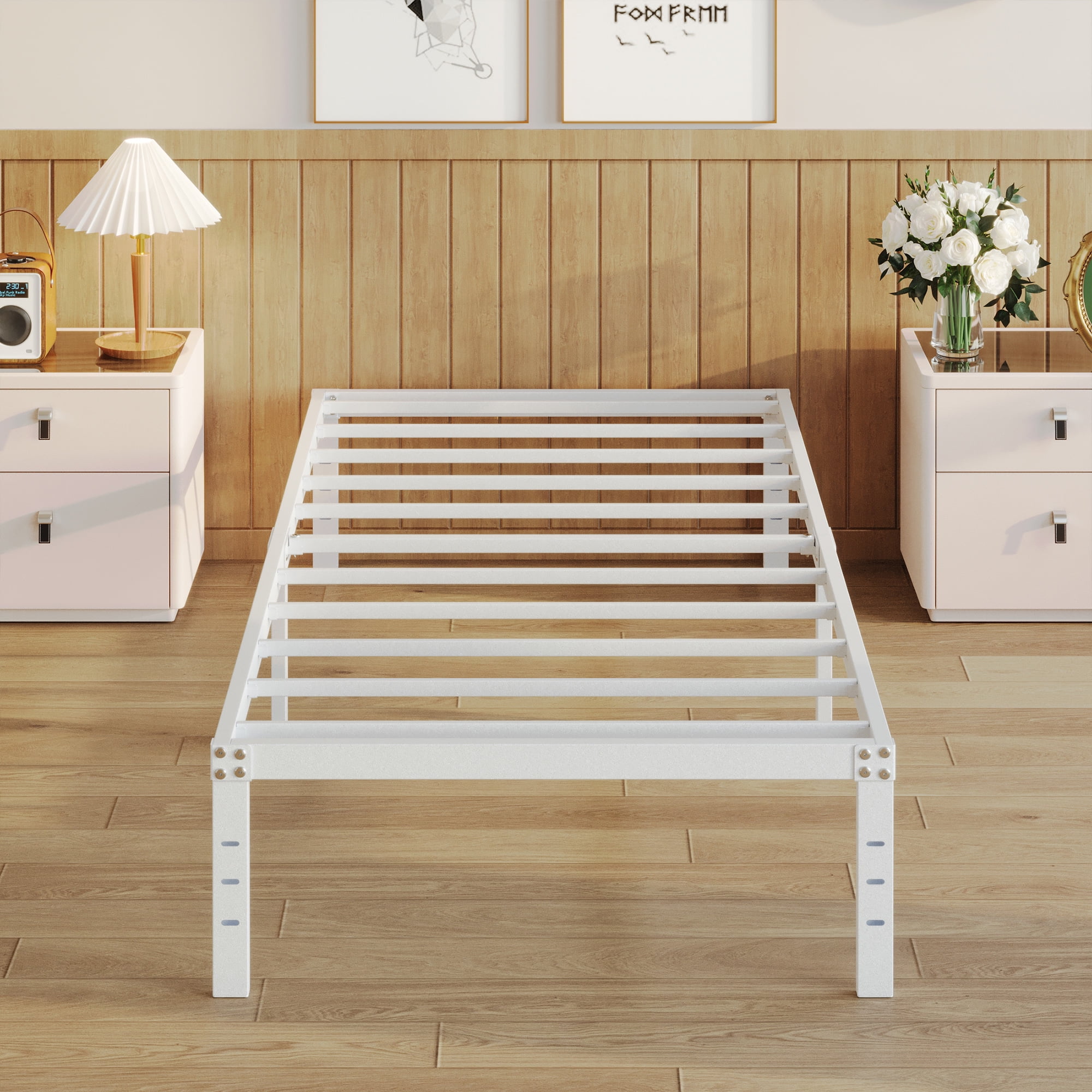 Maenize 16 inch White Twin XL Bed Frames, Metal Platform Twin XL Bed ...