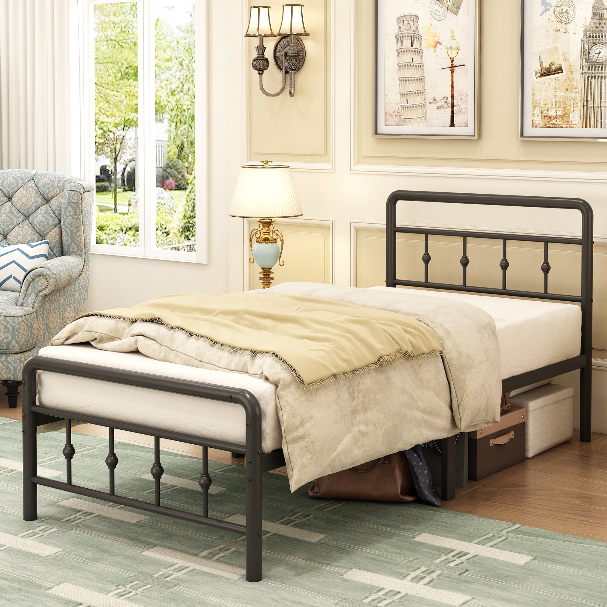 Maenizi 12 inch low Twin Bed Frame with Headboard and Footboard, Heavy ...