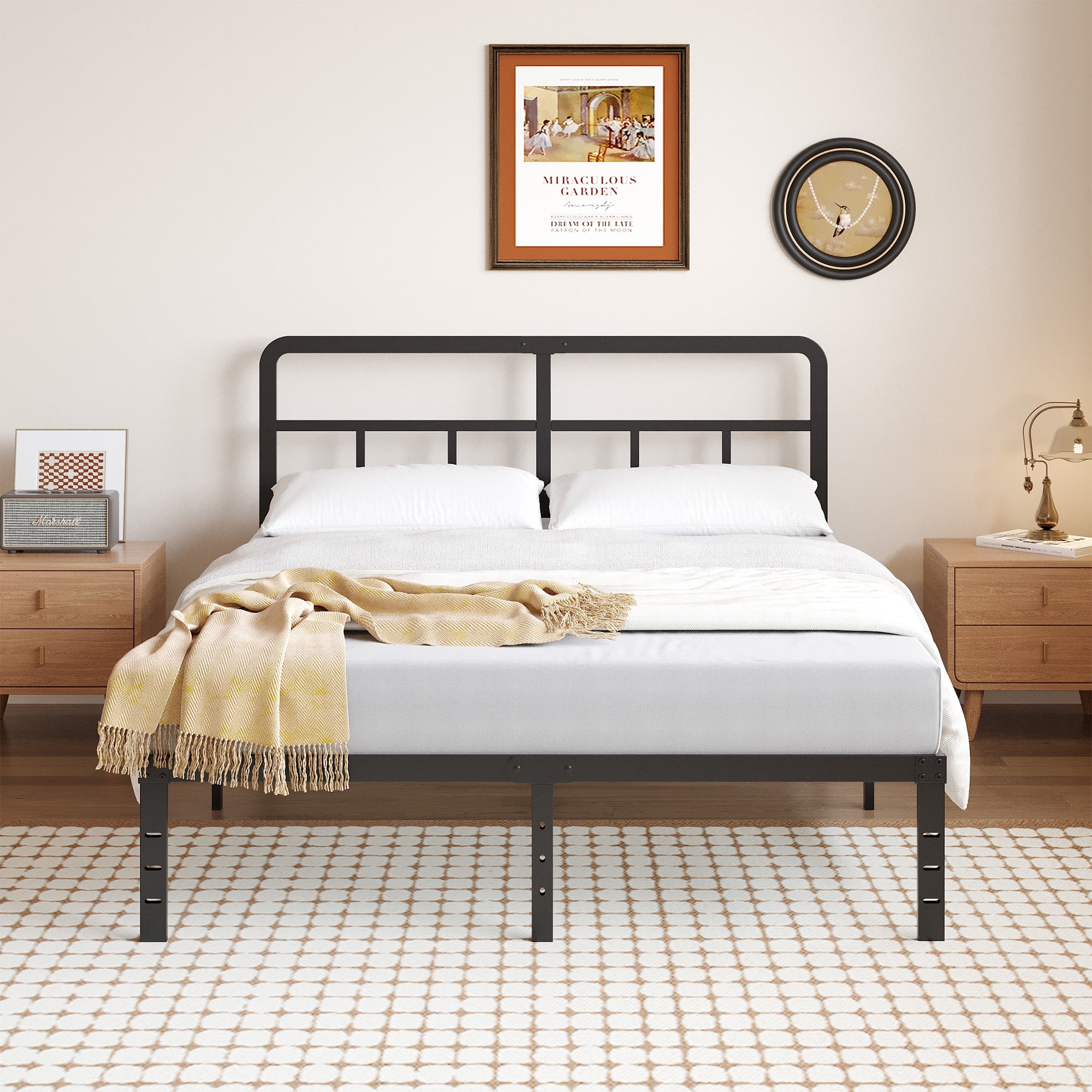 Maenizi Metal Platform California King Bed Frames with Headboard, 14 ...