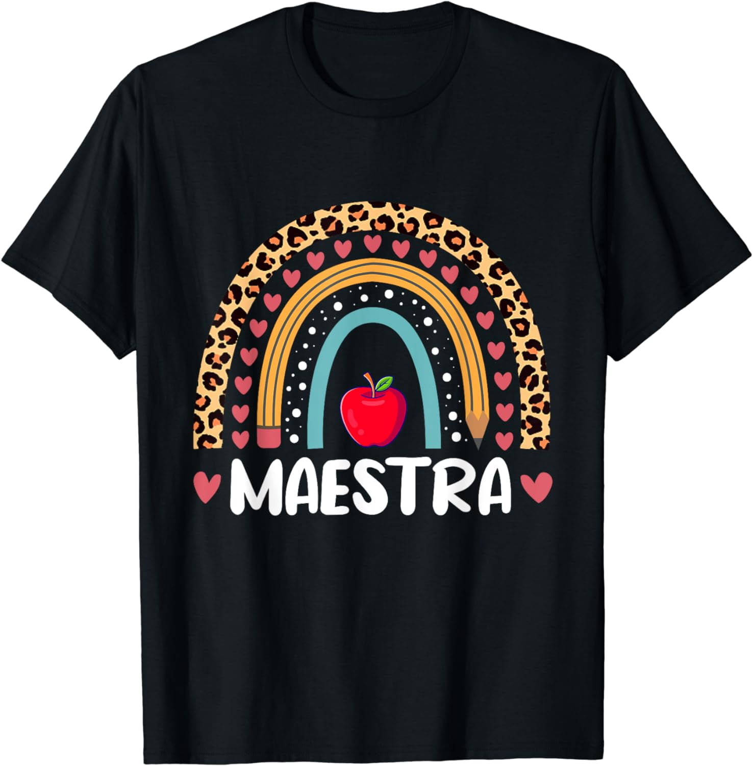 Maestra Spanish Teacher Boho Rainbow Leopard T Shirt