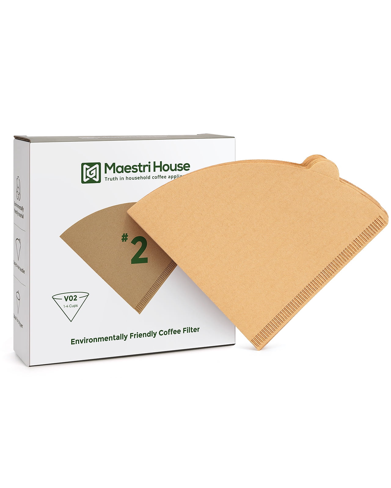 Maestri House Unbleached Coffee Filters, 1-4 Cups, 100ct, V-Shape ...