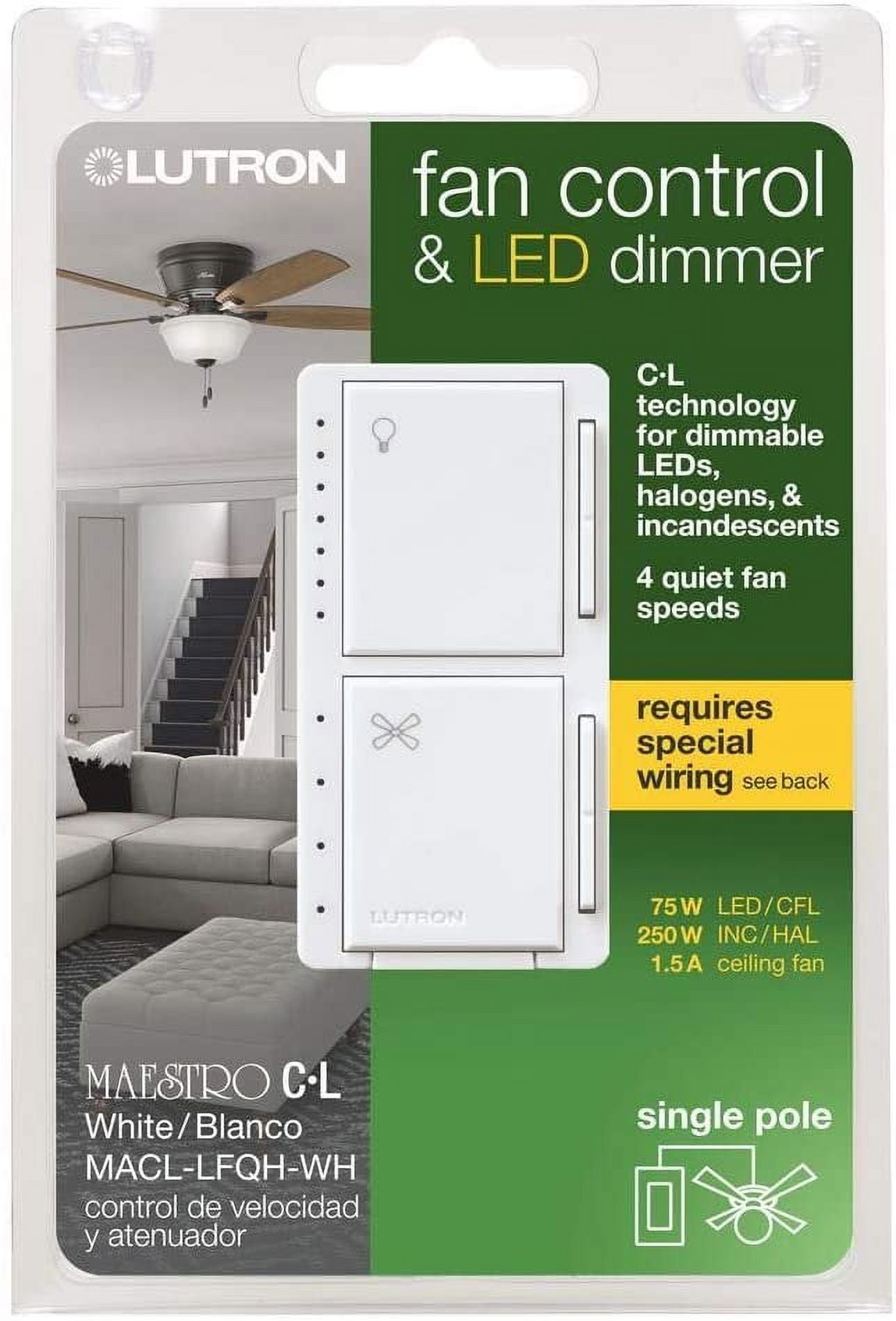 Lutron Maestro Fan And Light Dimmer Control - Ceiling Fan & Light ...