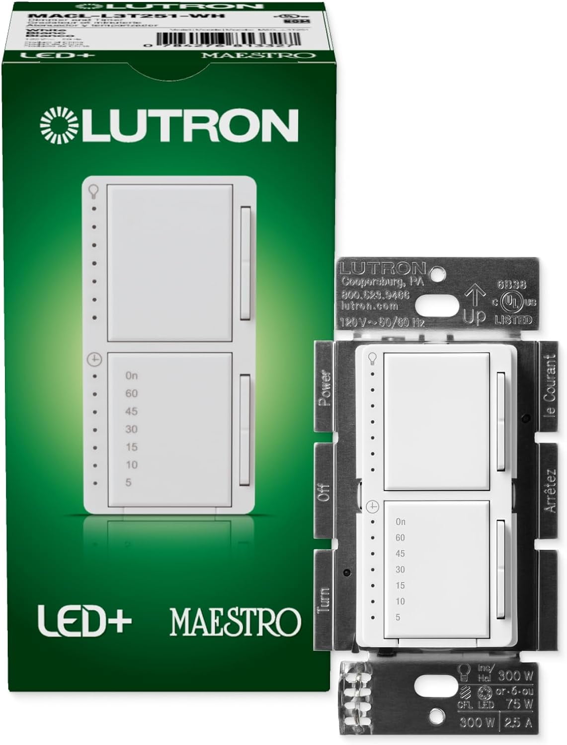Maestro LED+ Dual Dimmer and Timer Switch for Lights or Fans| 75-Watt ...