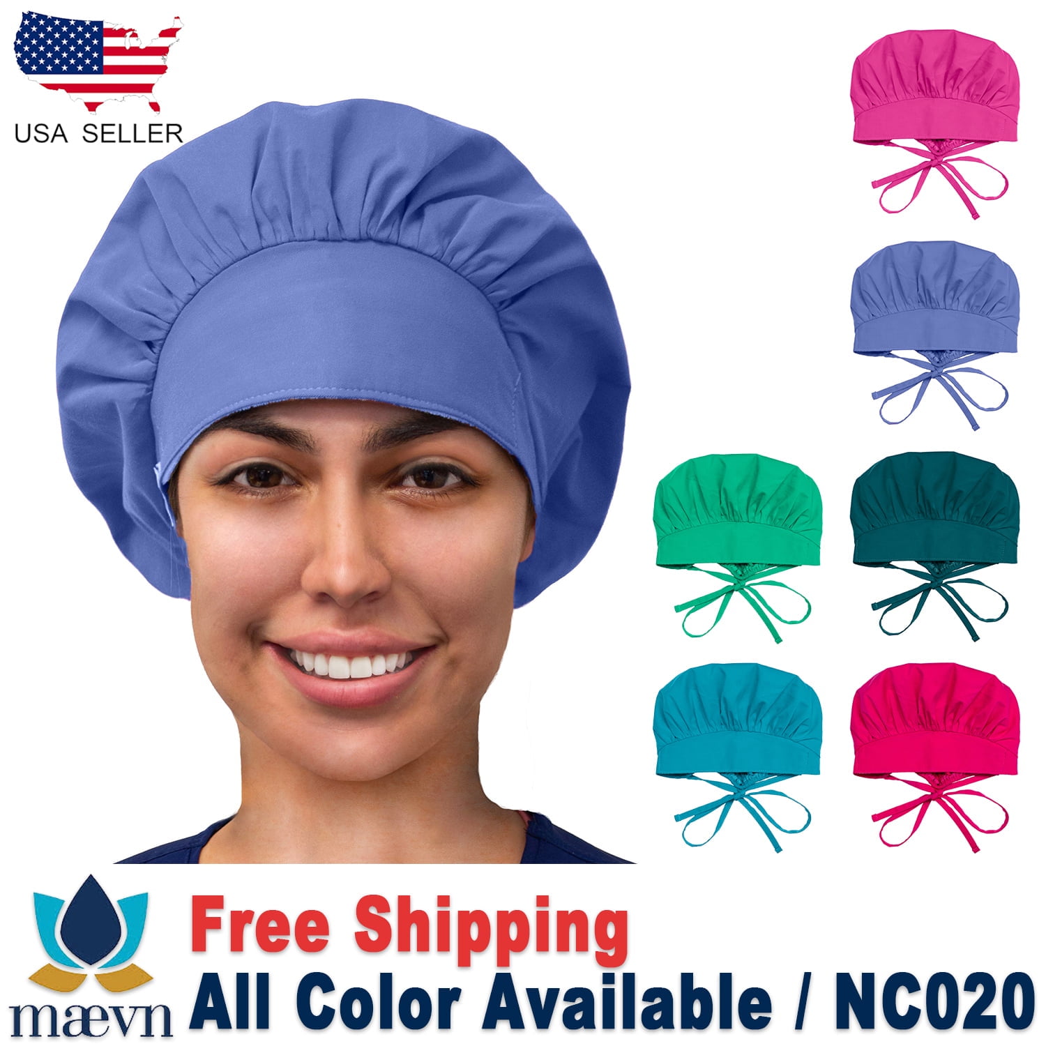 Maevn Women's Bouffant Doctor Nurse Scrub Cap Long Hair Ladies Hat ...