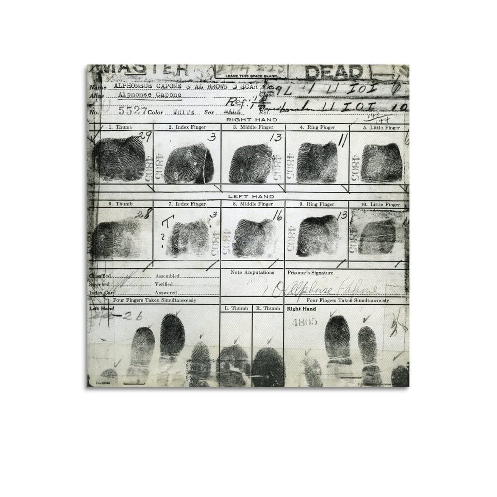 Mafia & Criminal Poster Black And White Art Al Capone Fingerprint Card ...