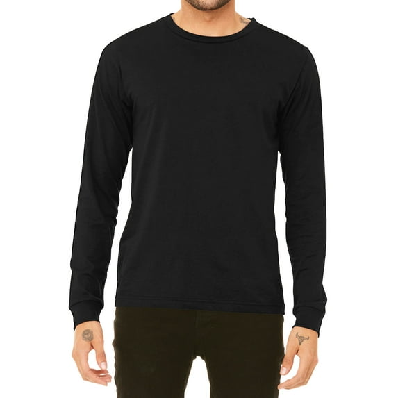 Mafoose Men's Casual Long Sleeve Jersey Ribbed Cuffs Tee Solid Black ...