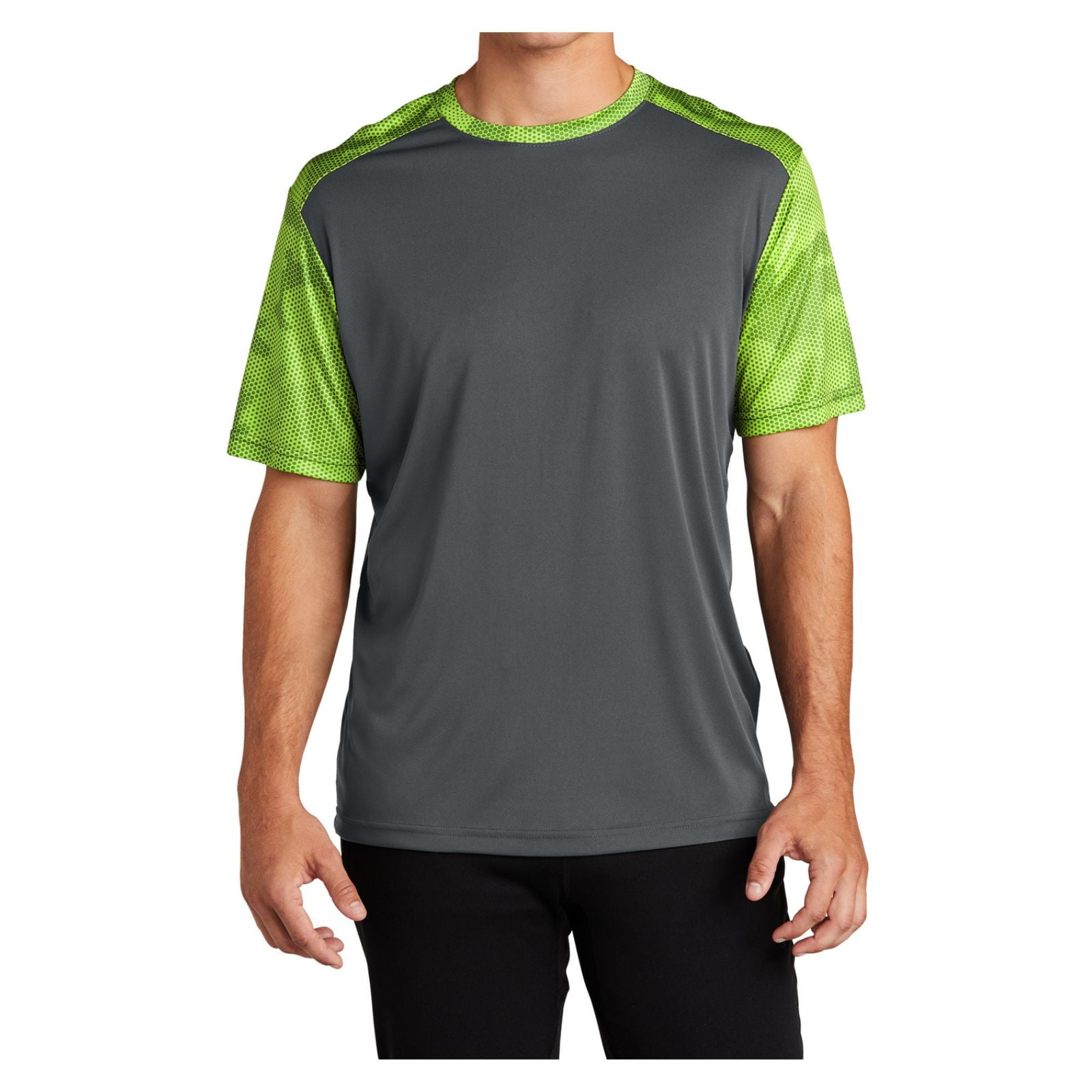 Mafoose Mens CamoHex Colorblock Polyester Tee Shirt Iron Grey/ Lime ...