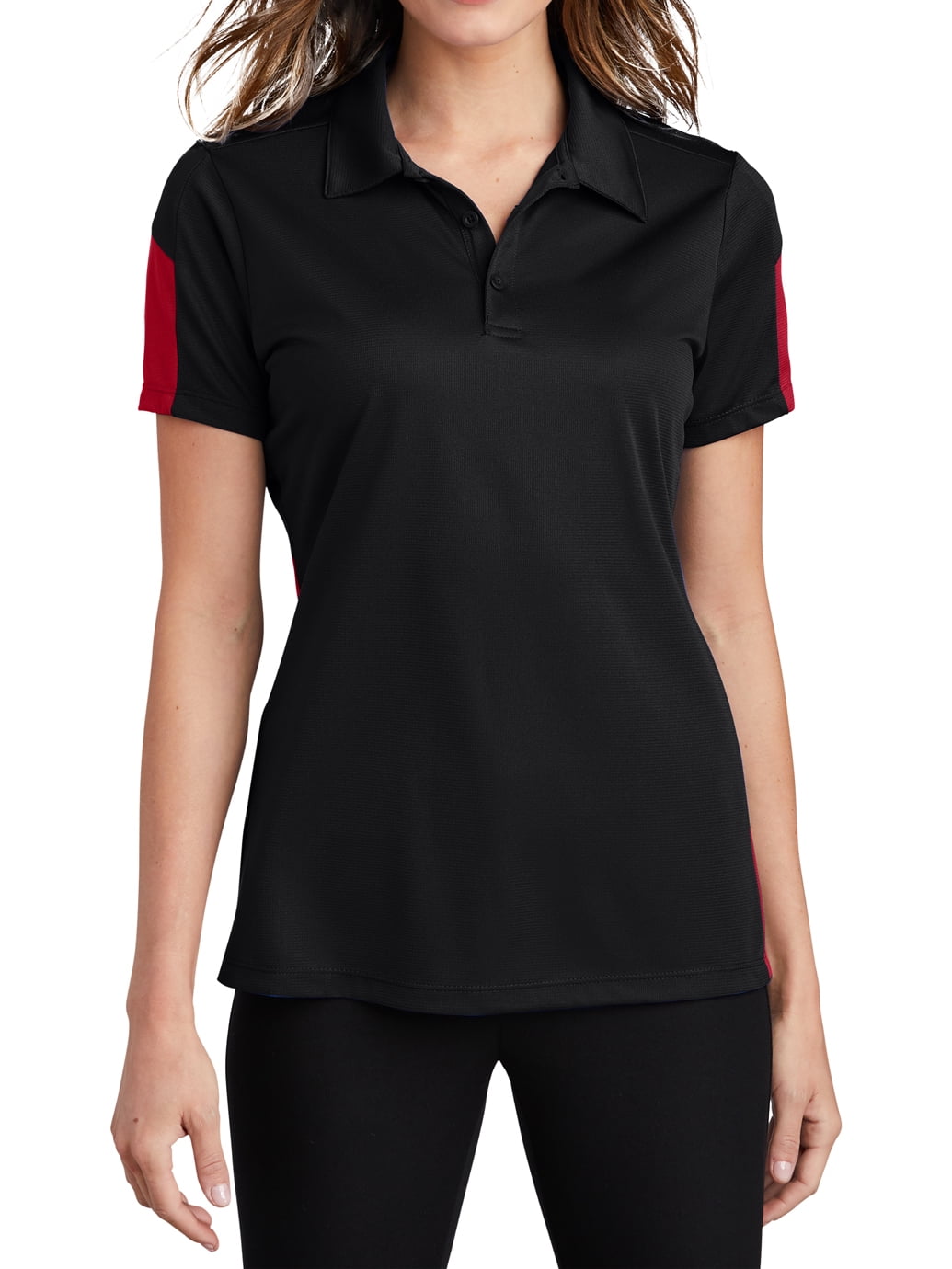 Mafoose Women's Active Textured Colorblock Polo T-Shirt Black/ True Red ...