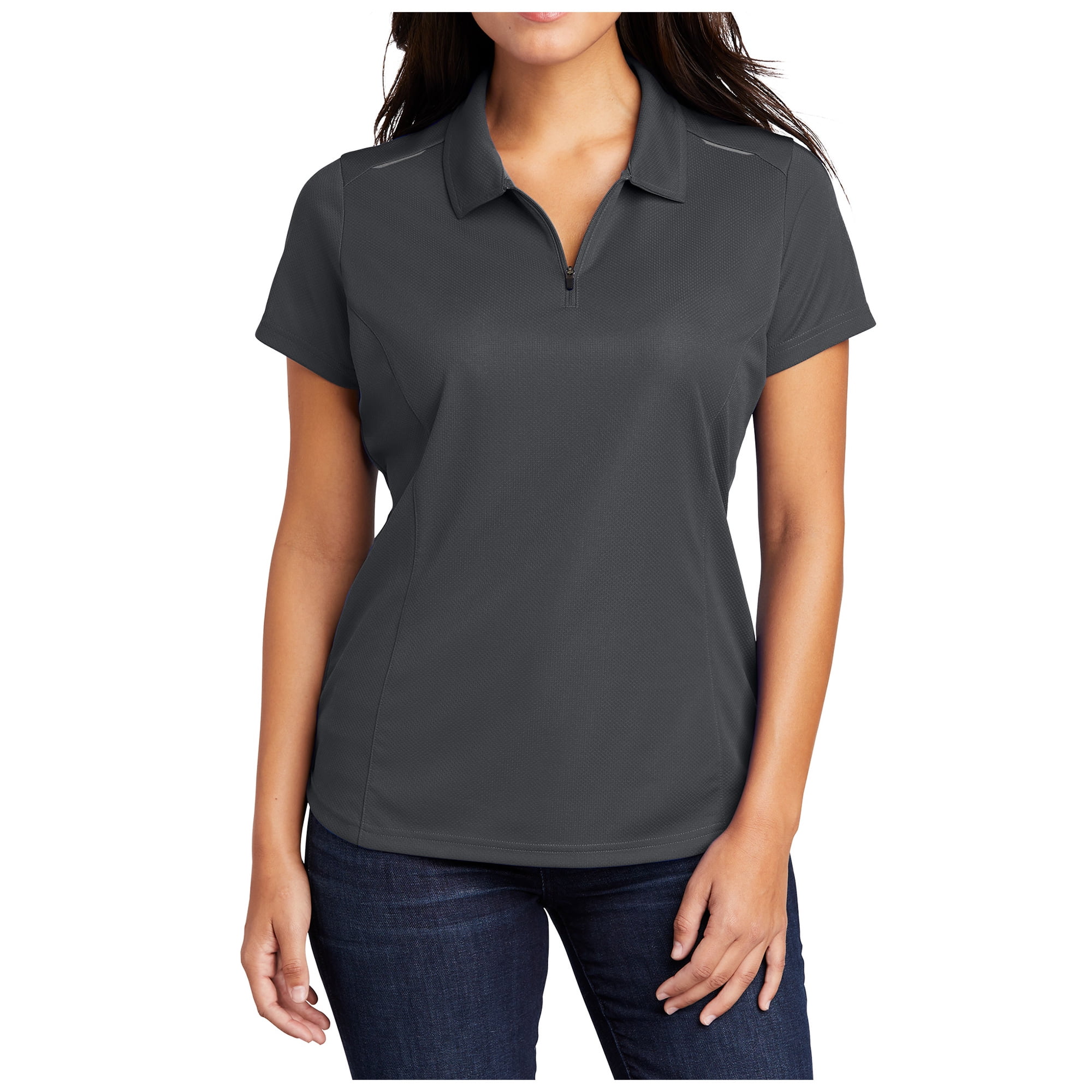 Mafoose Womens Short Sleeve Pinpoint Mesh Zip Polo Battleship Grey M ...