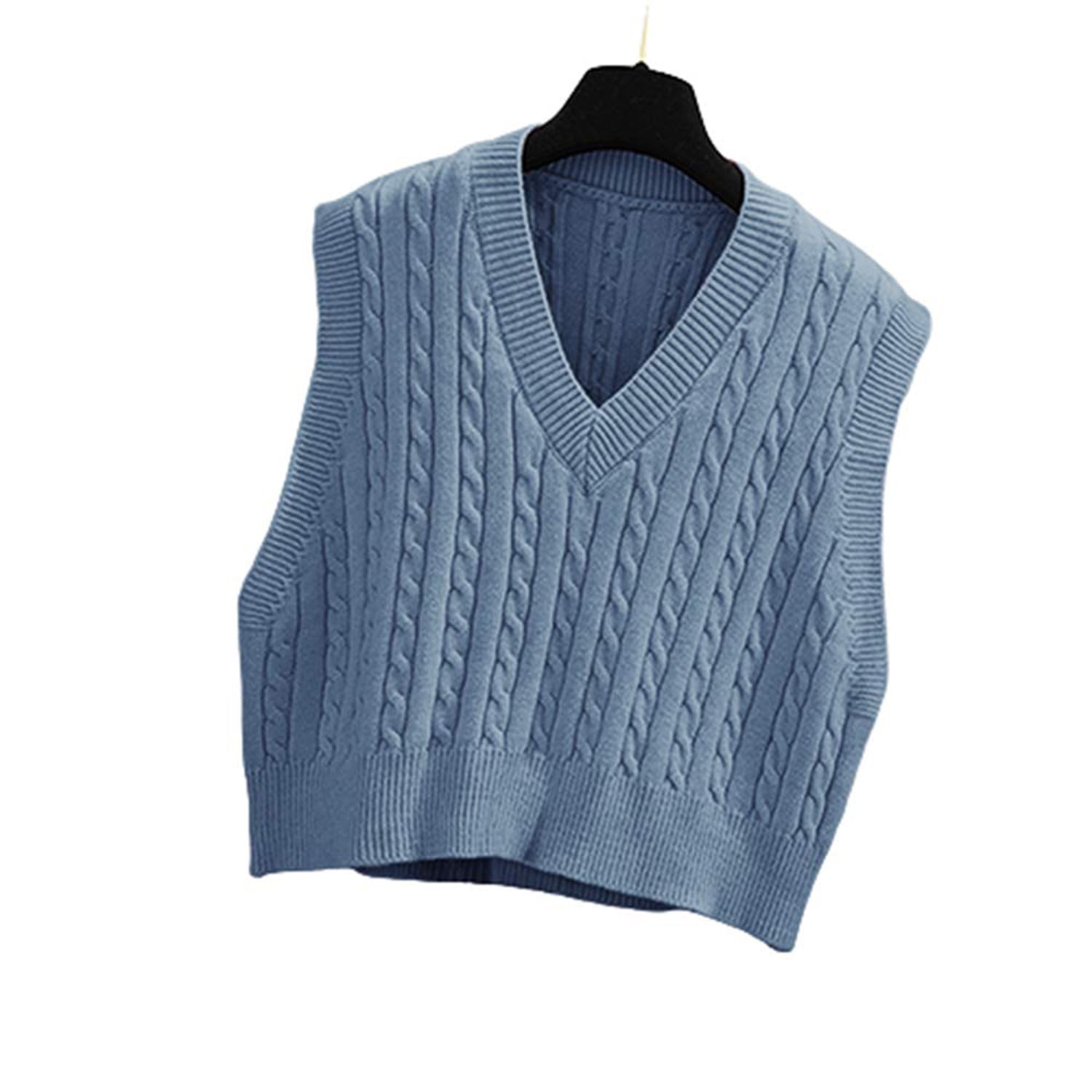Mafulus Women's V-Neck Knit Sweater Vest Solid Color Argyle Preppy ...