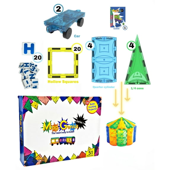 Mag Genius - 51 pieces of Colorful and Transparent Magnetic Building ...