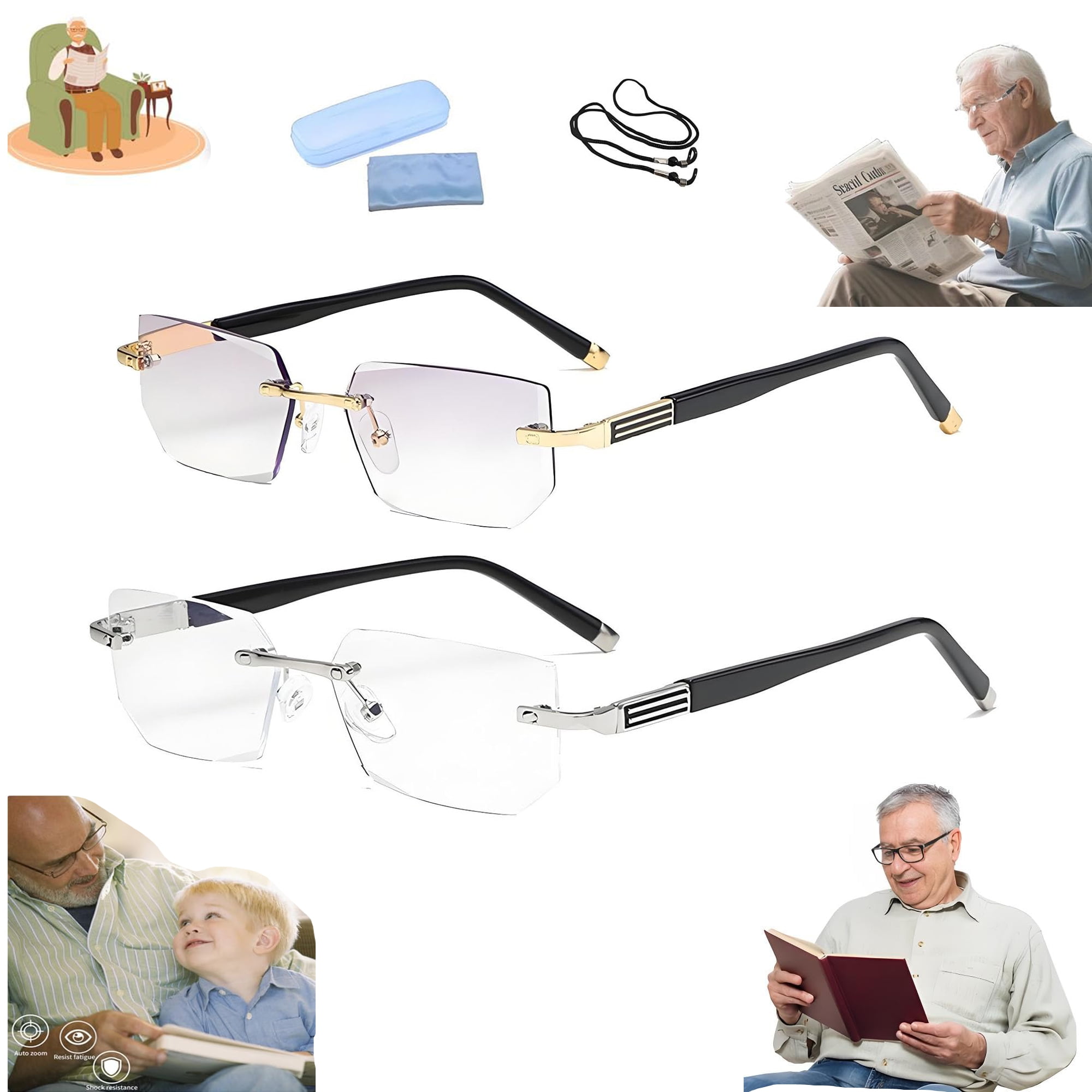 Mag Vision Glasses, Intelligent Zoom Anti Blue Light Presbyopia Glass ...