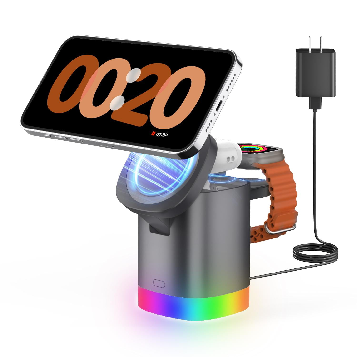 MagSafe 3-in-1 Charger Stand - Foldable Wireless Charging with Night ...