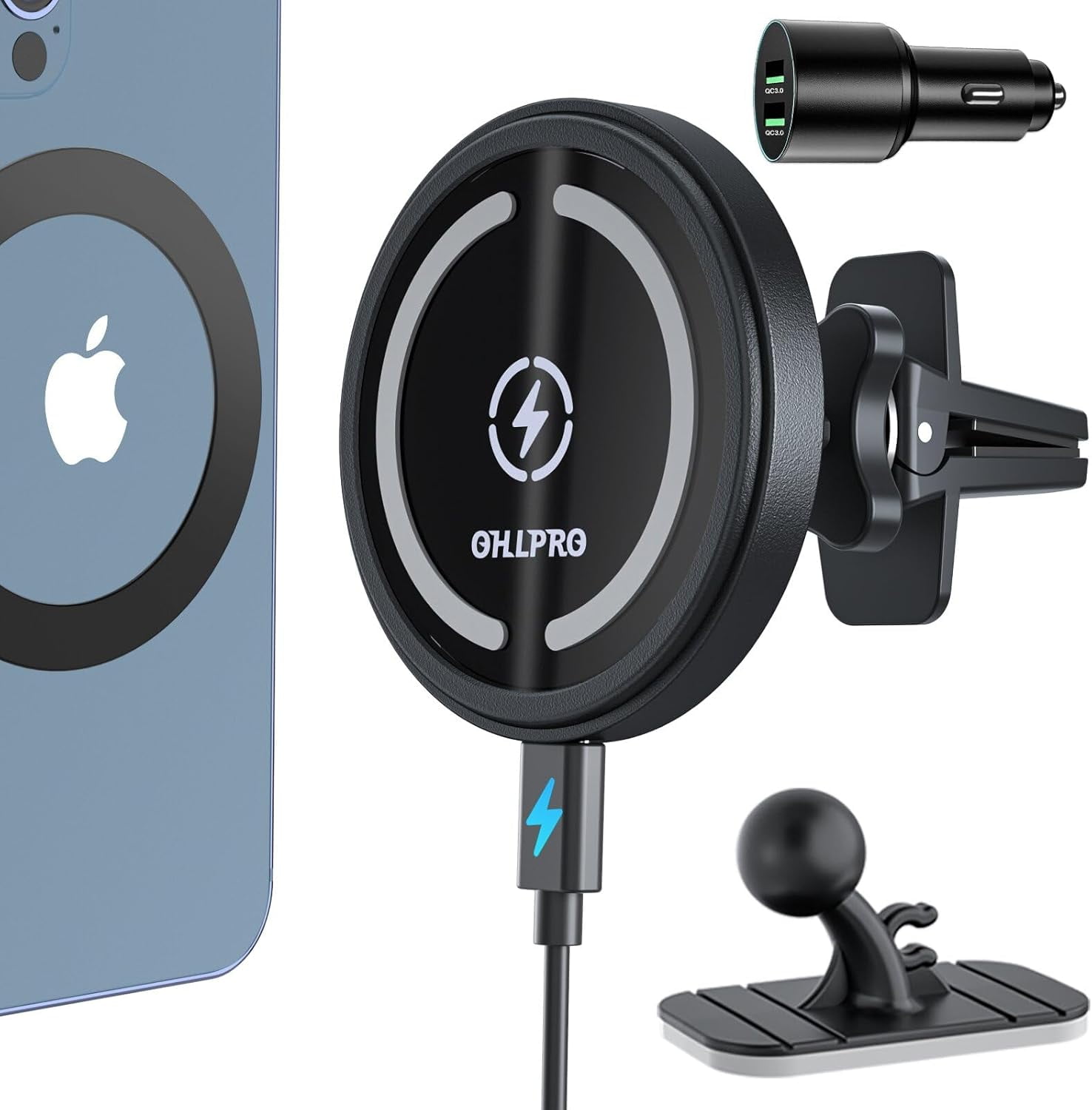 MagSafe Car Mount Charger, 15W QC 3.0 Fast Charging for iPhone 16 ...