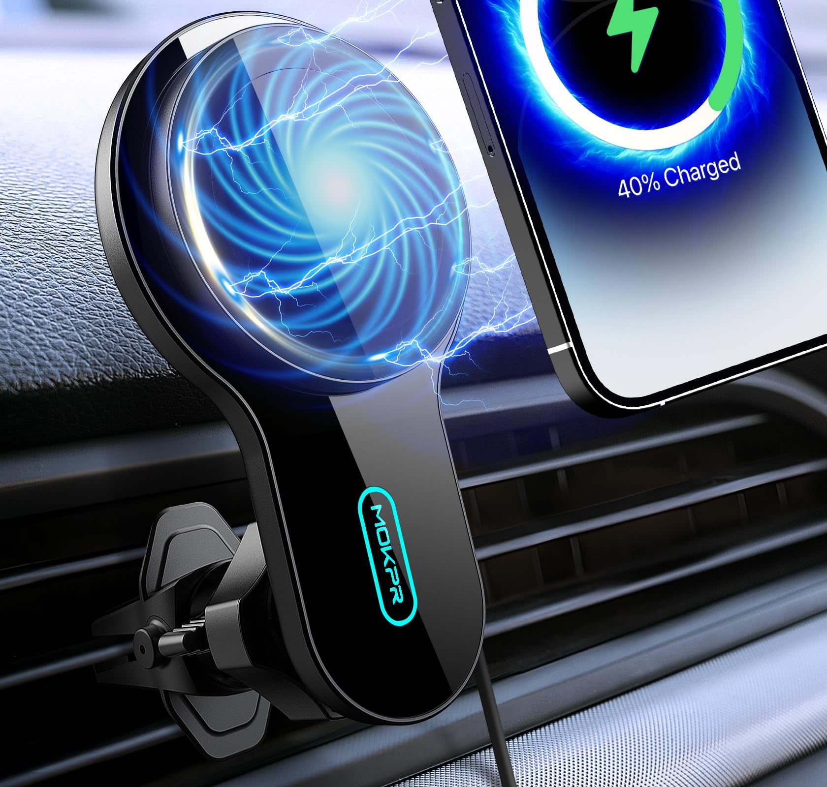for MagSafe Car ZS23 Mount Charger, Wireless Car Charger Built in ...