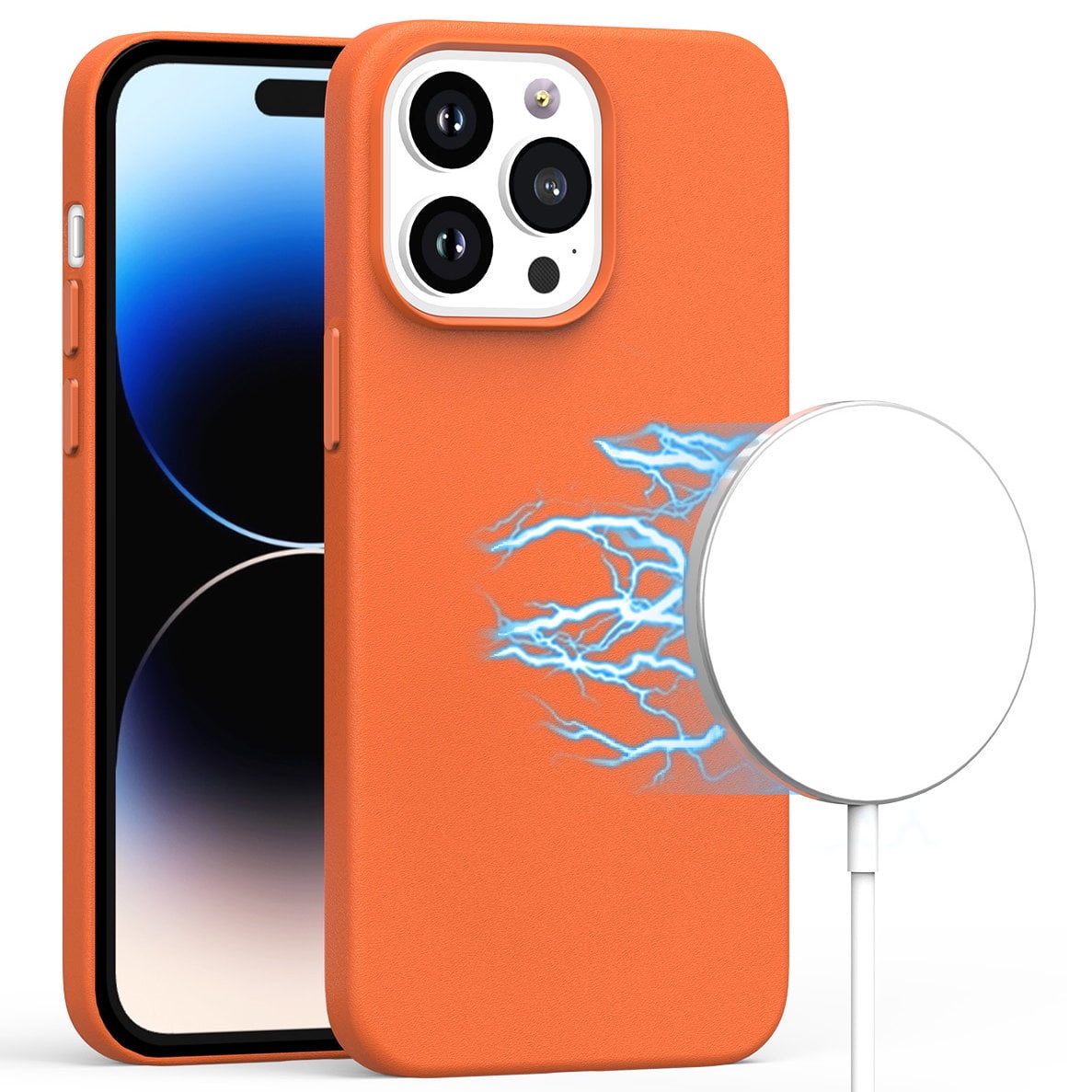 MagSafe Compatible Leather Case for iPhone 14 Pro Max - Orange - Walmart.com