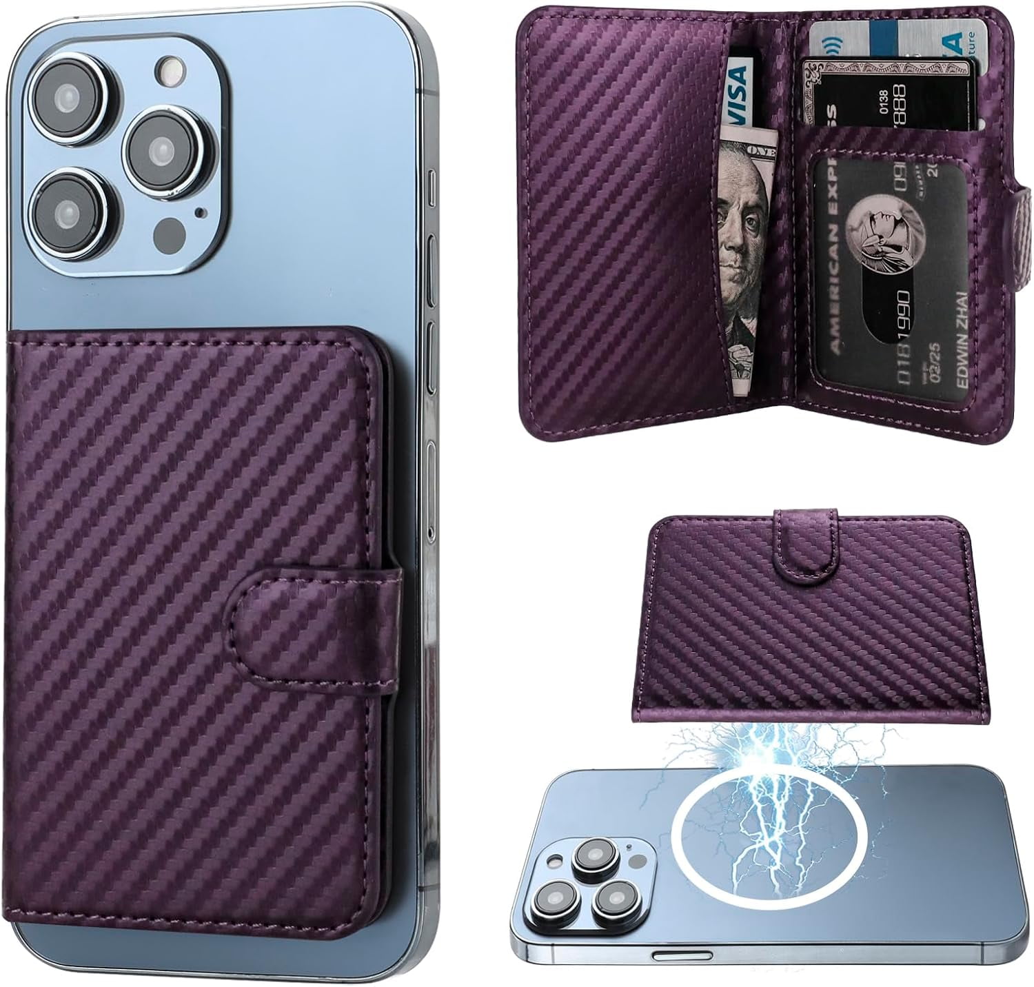 for MagSafe Wallet Magnetic Card Holder, RFID Blocking Leather Card ...