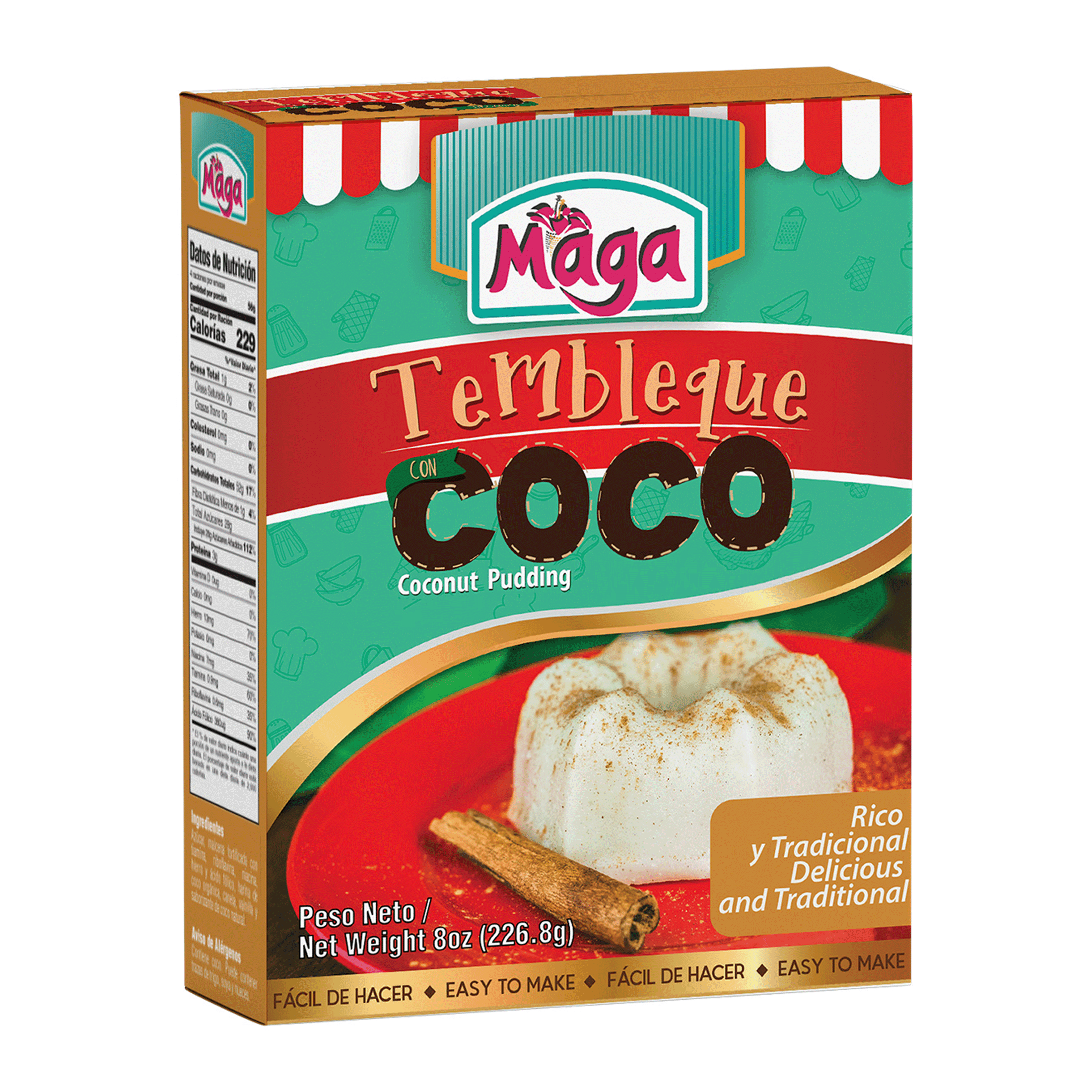 Maga Coconut Tembleque Pudding Mix, Gluten Free, 8 oz, Shelf Stable ...