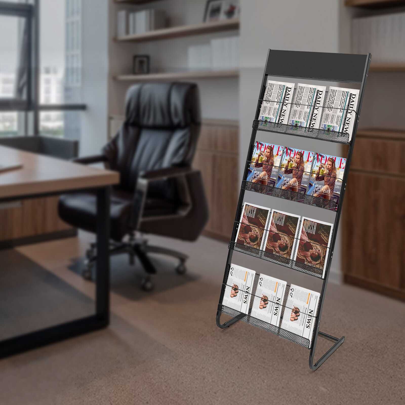 Magazine Display Stand, 4-tier Magazine Display Stand, Modern Black 4 ...