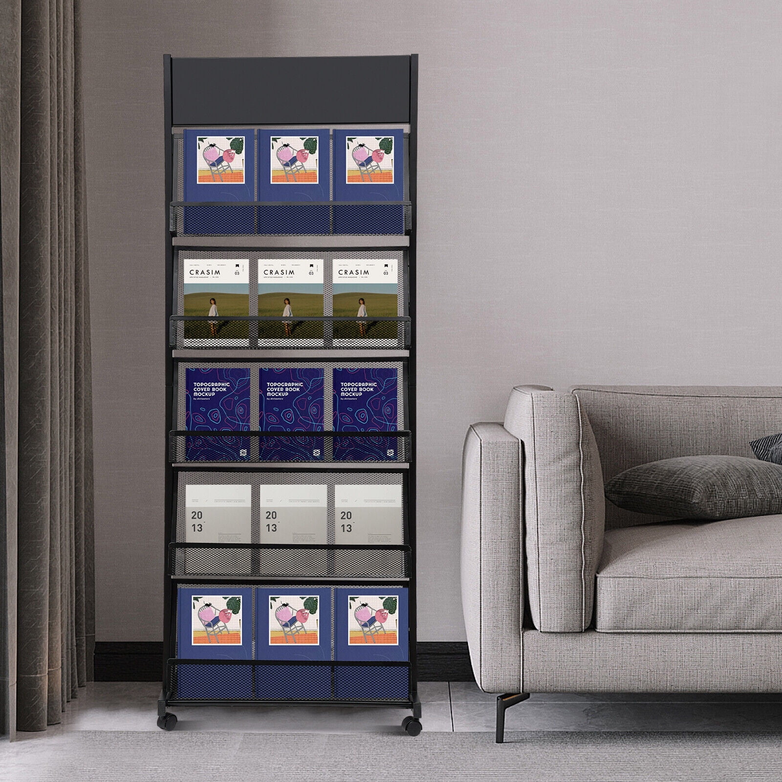 Magazine Display Stand For Trade Show, Black 5 Tiers Magazine Display ...