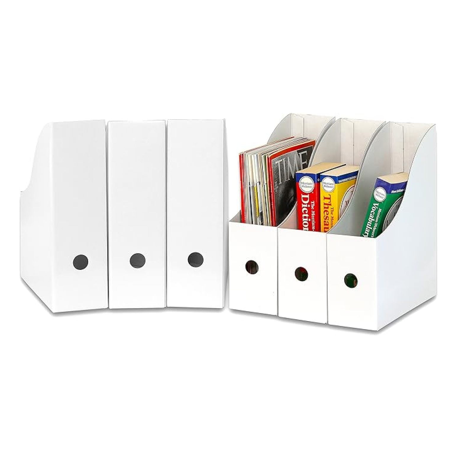 Magazine File Holder 6-Pack, White Cardboard Desk Organizer - Foldable ...