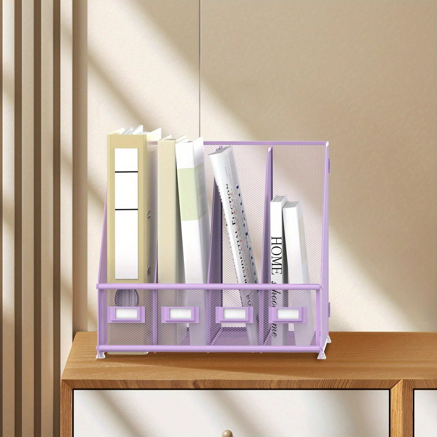 Magazine File Holder, Metal Desktop Organiser With 4 Compartments ...