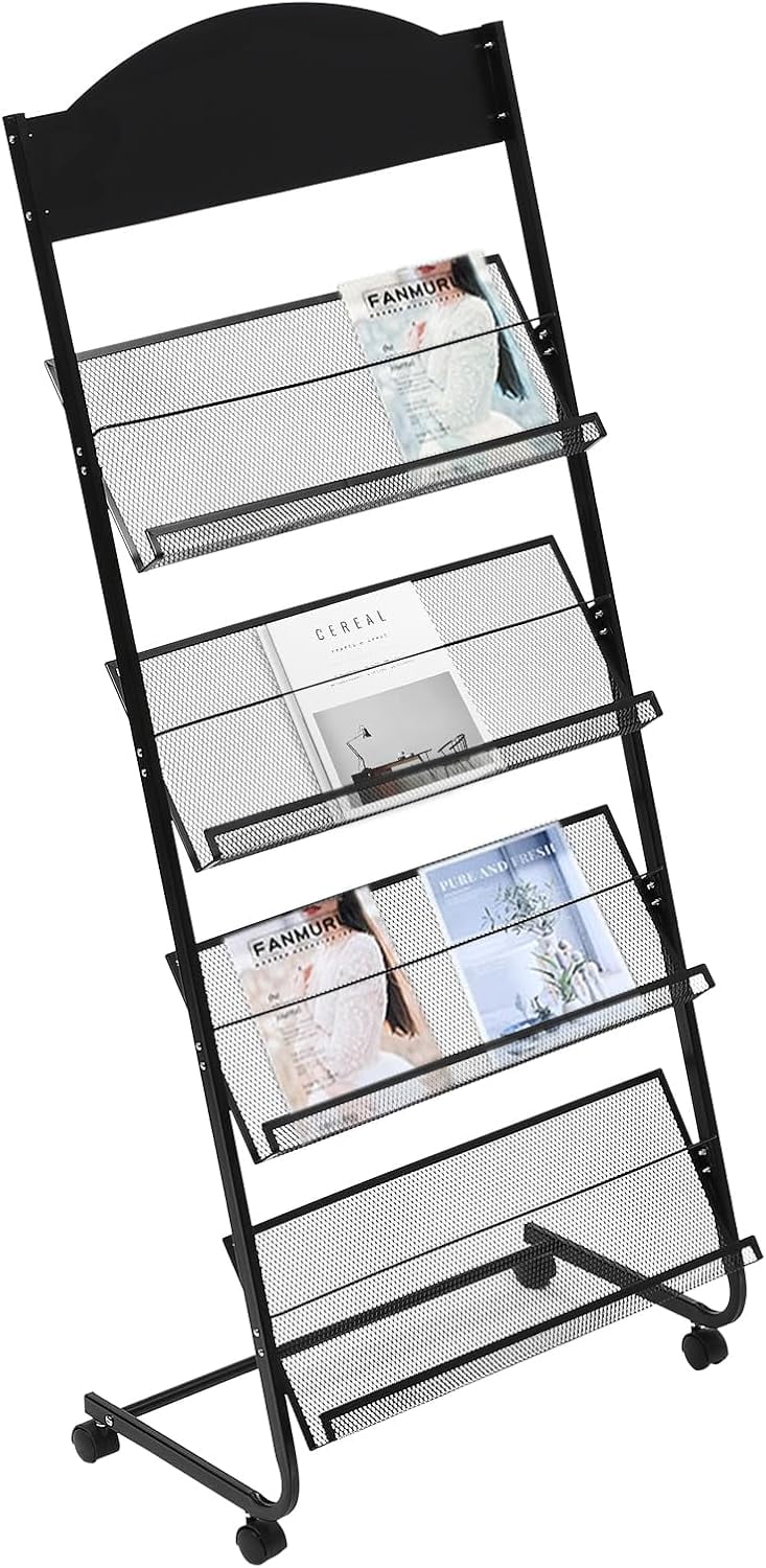 Magazine Rack, 4 Pockets Floor Literature Organizer Display Rack with ...