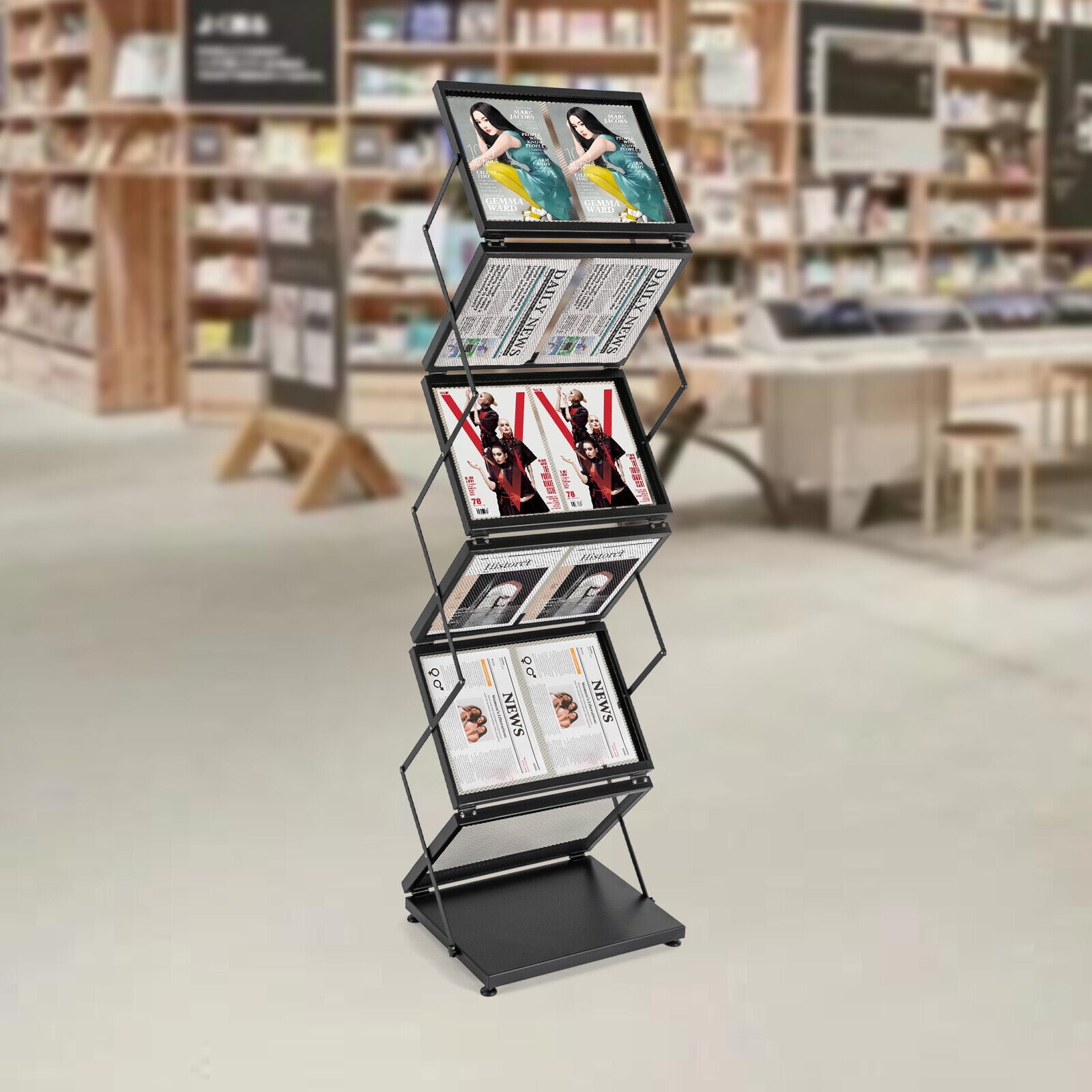 Magazine Rack Double A4 Width with 6 Pockets Magazine Display Stand ...